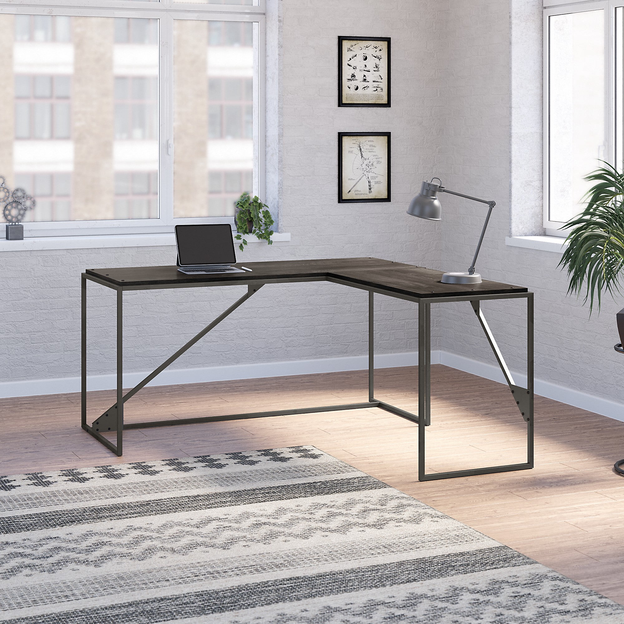 Bush Furniture Refinery 62W L Shaped Industrial Desk, Gray/Brown ...