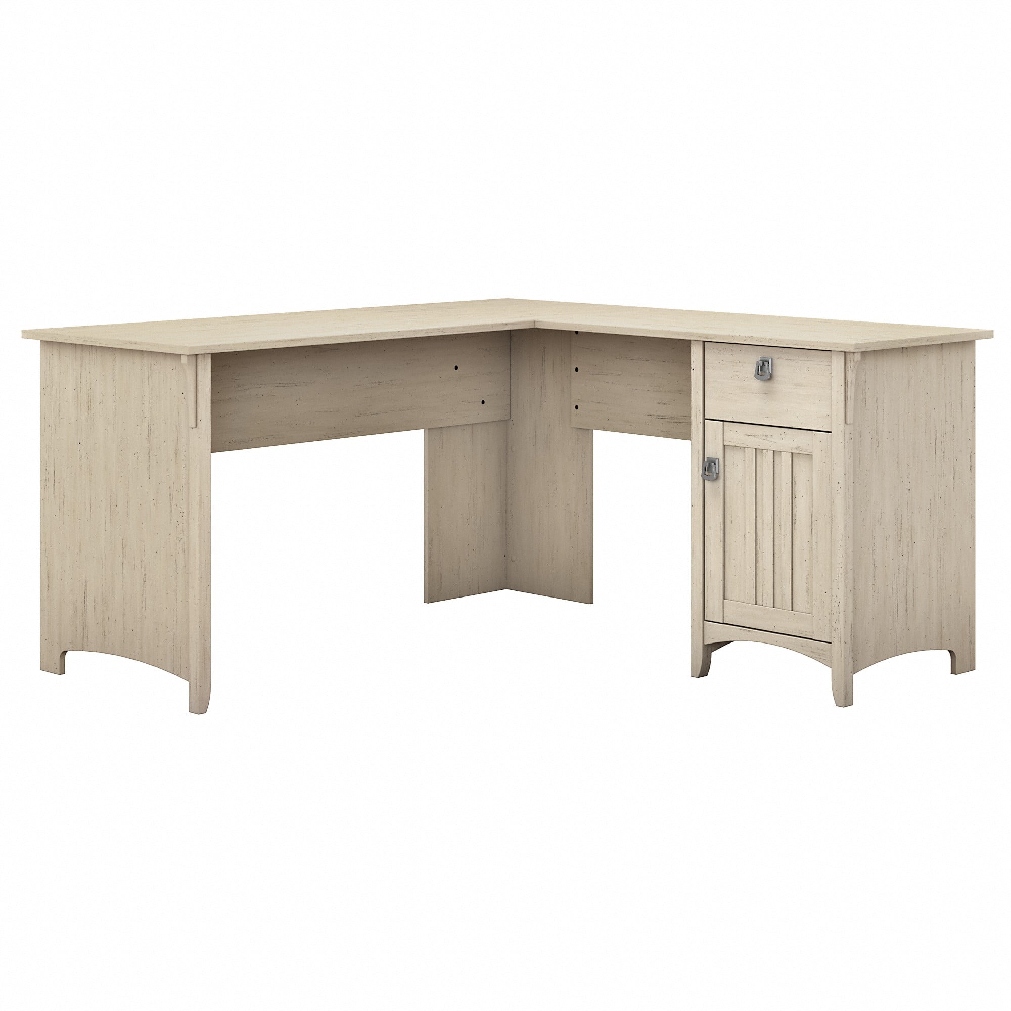 Bush Furniture Salinas 60" L Shaped Desk with Storage, Antique White ...