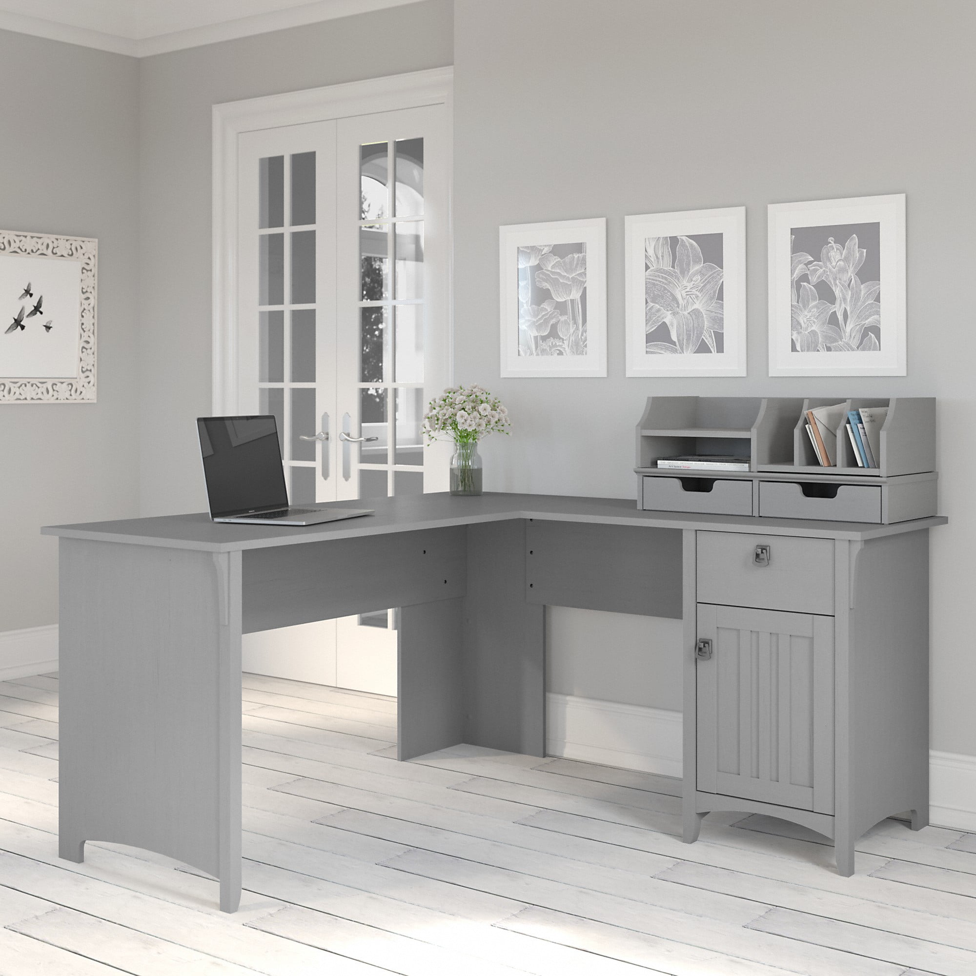 Bush Furniture Salinas Farmhouse 60 x 60 L Shaped Desk Set with Desktop ...