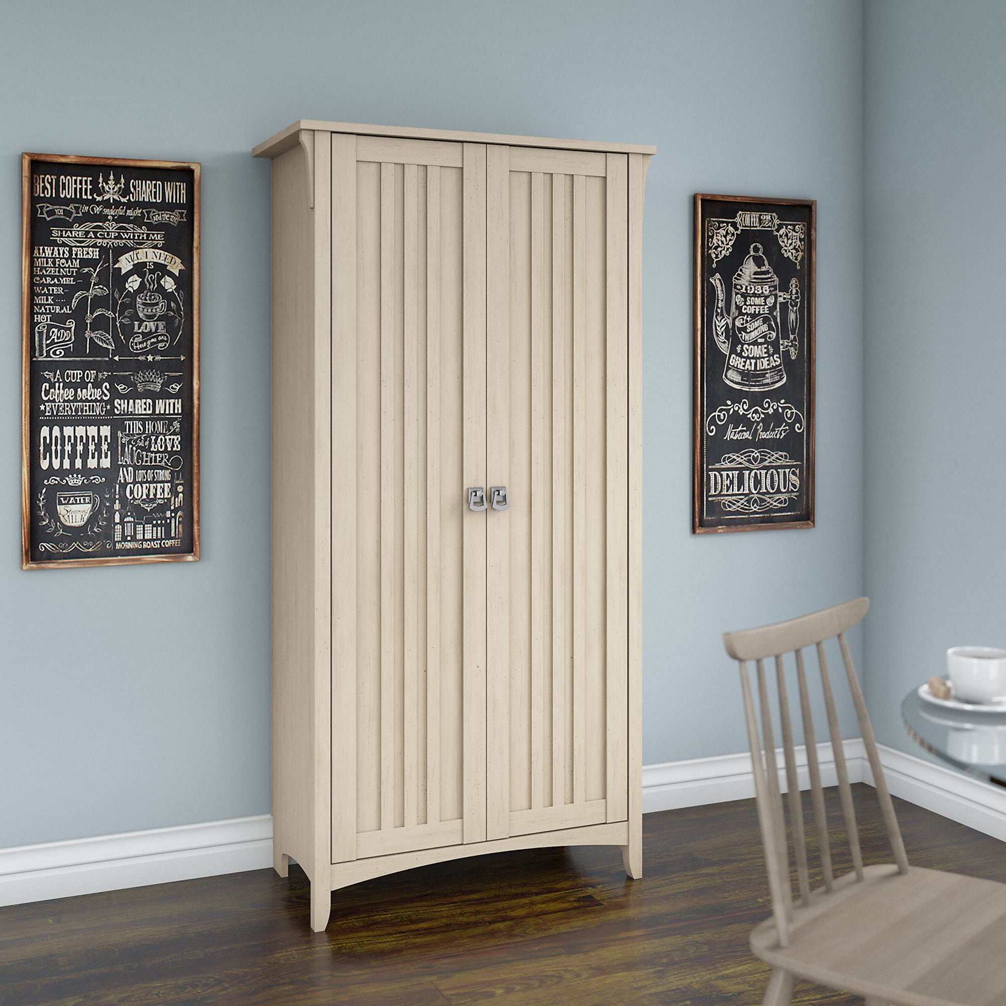 Bush Furniture Salinas Kitchen Pantry Cabinet with Doors in Antique ...