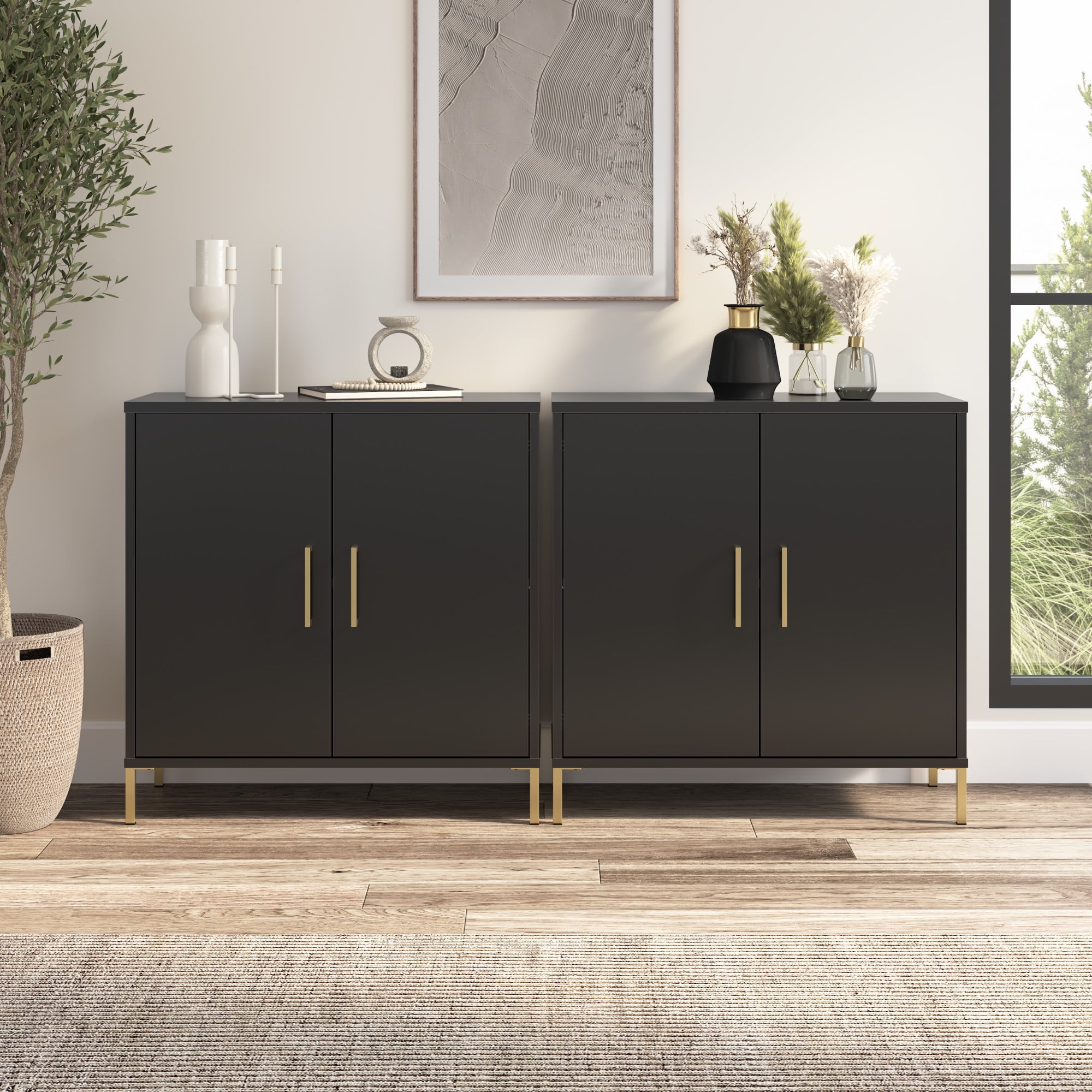 Bush Furniture Soho Low Storage Cabinet with Doors - Set of 2 in Black ...
