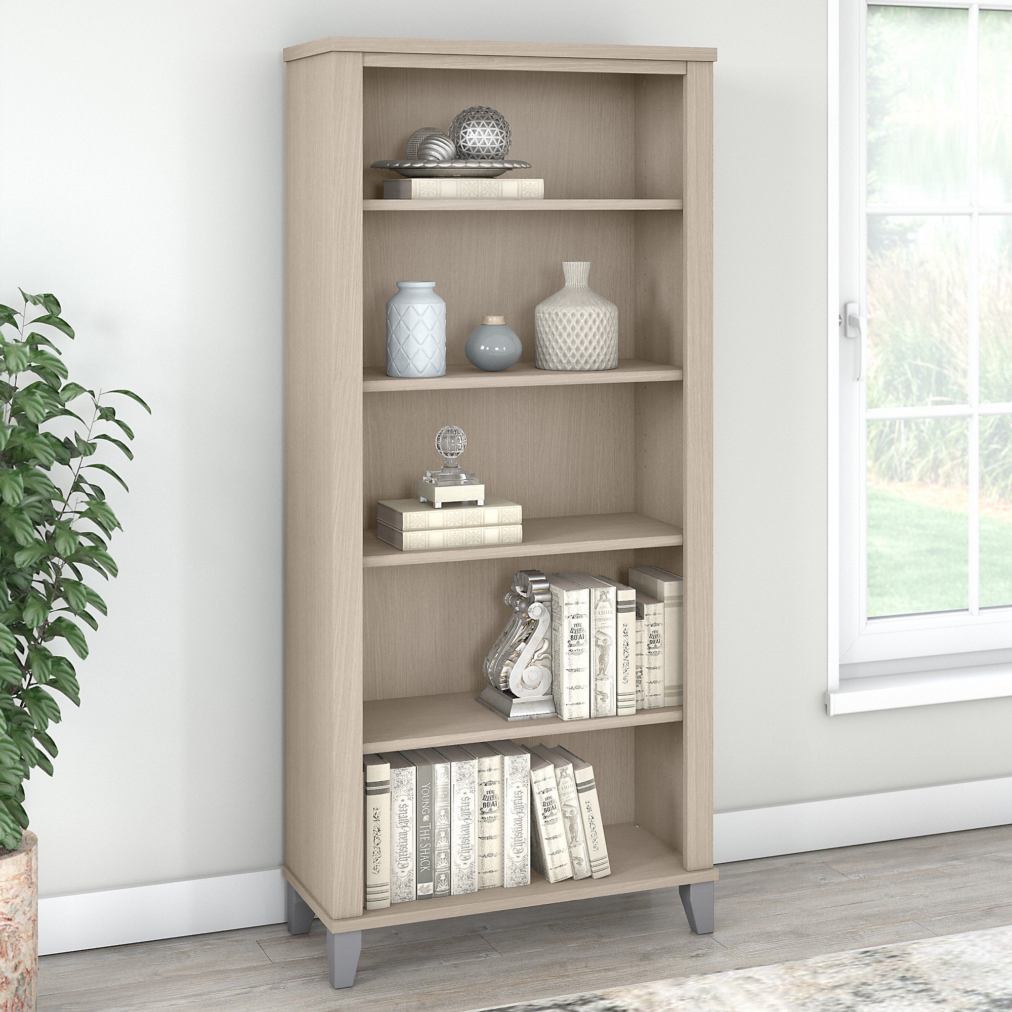 Sauder Select 5 Shelf Wood Bookcase in Lintel Oak Finish - Walmart.com