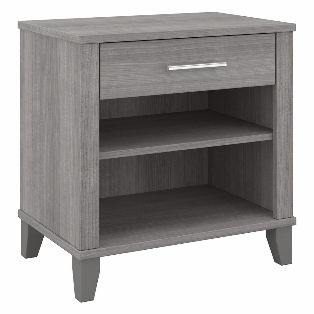 Bush Furniture Somerset Nightstand with Drawer and Shelves, Platinum ...