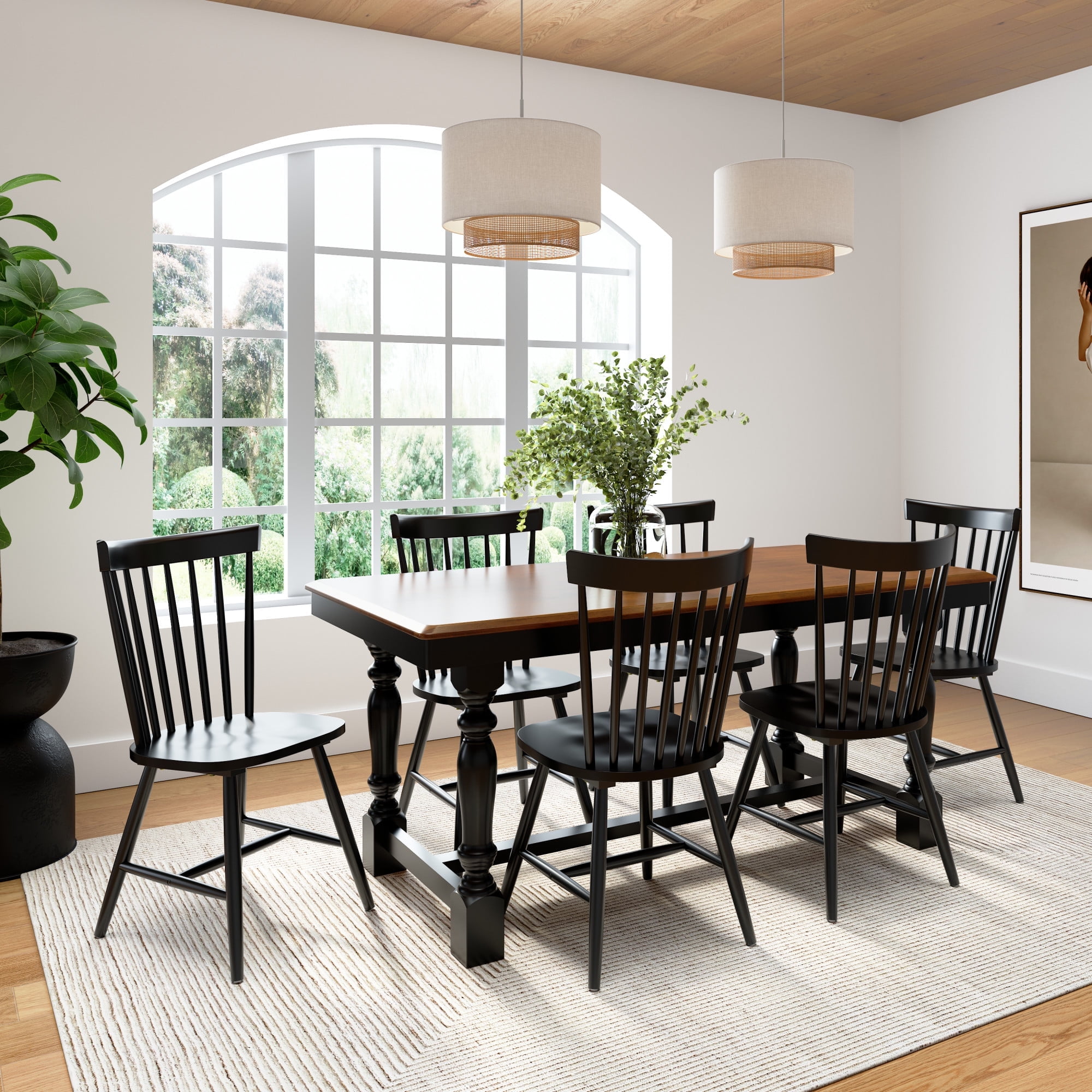 Bush Furniture Sterling 67W Squire Trestle Dining Table with 6 High Back Spindle Dining Chairs ...