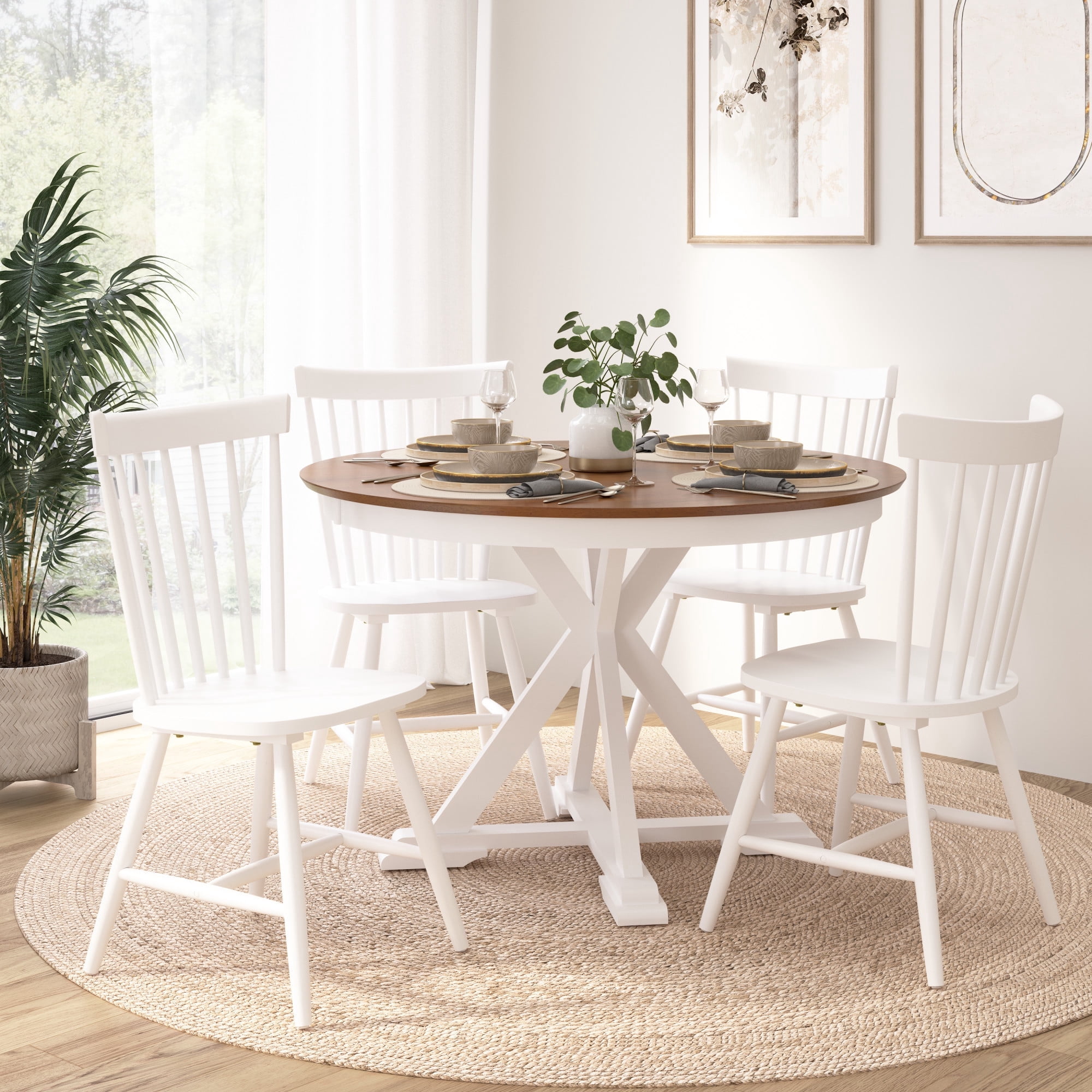 Bush Furniture West End 45W Round Trestle Dining Table with 4 High Back ...