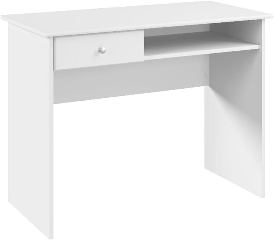 Bush Home Cabot 40W Small Writing Desk with Drawer and Shelf in White ...