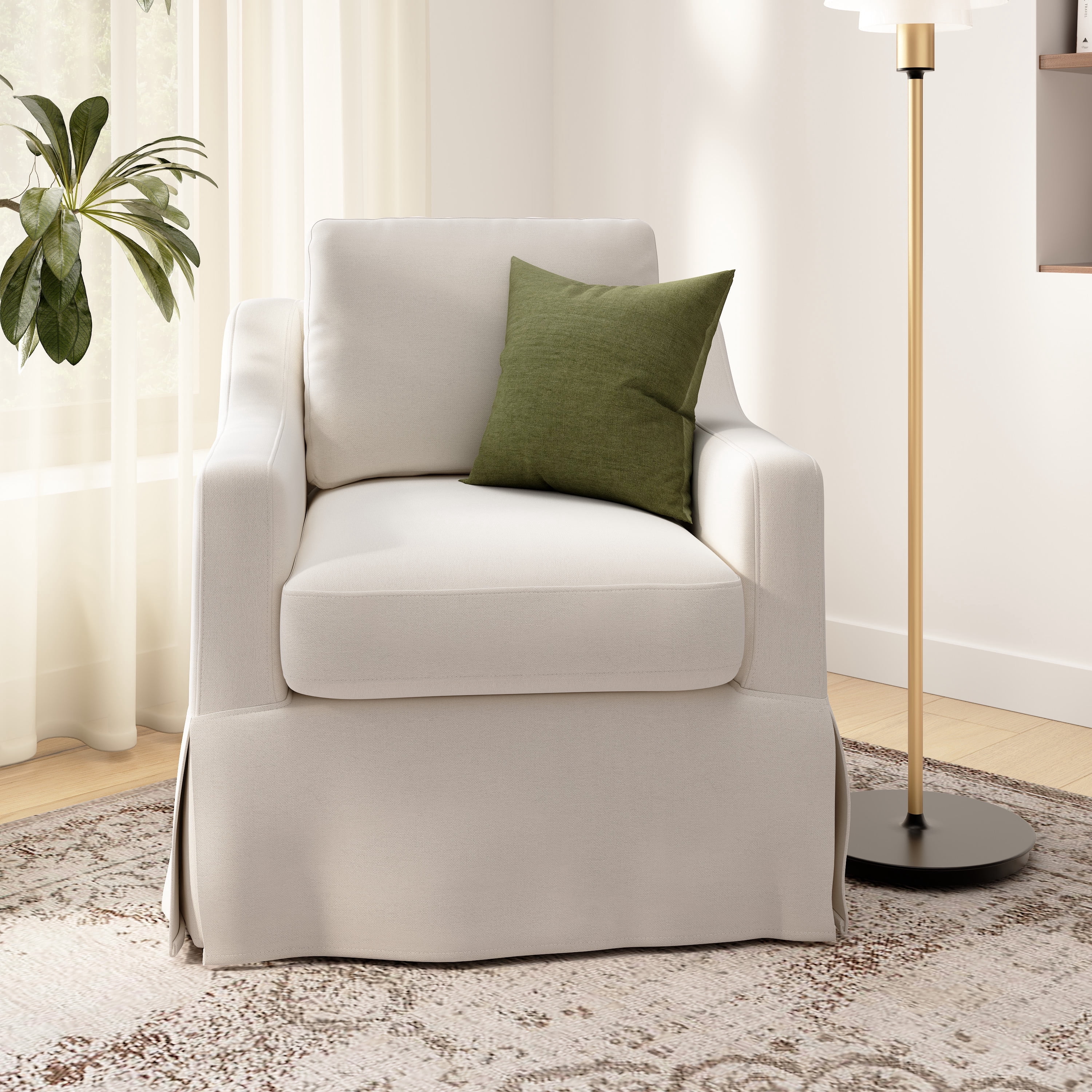 Bush Home Harper Swivel Accent Chair with Slipcover in Ivory ...