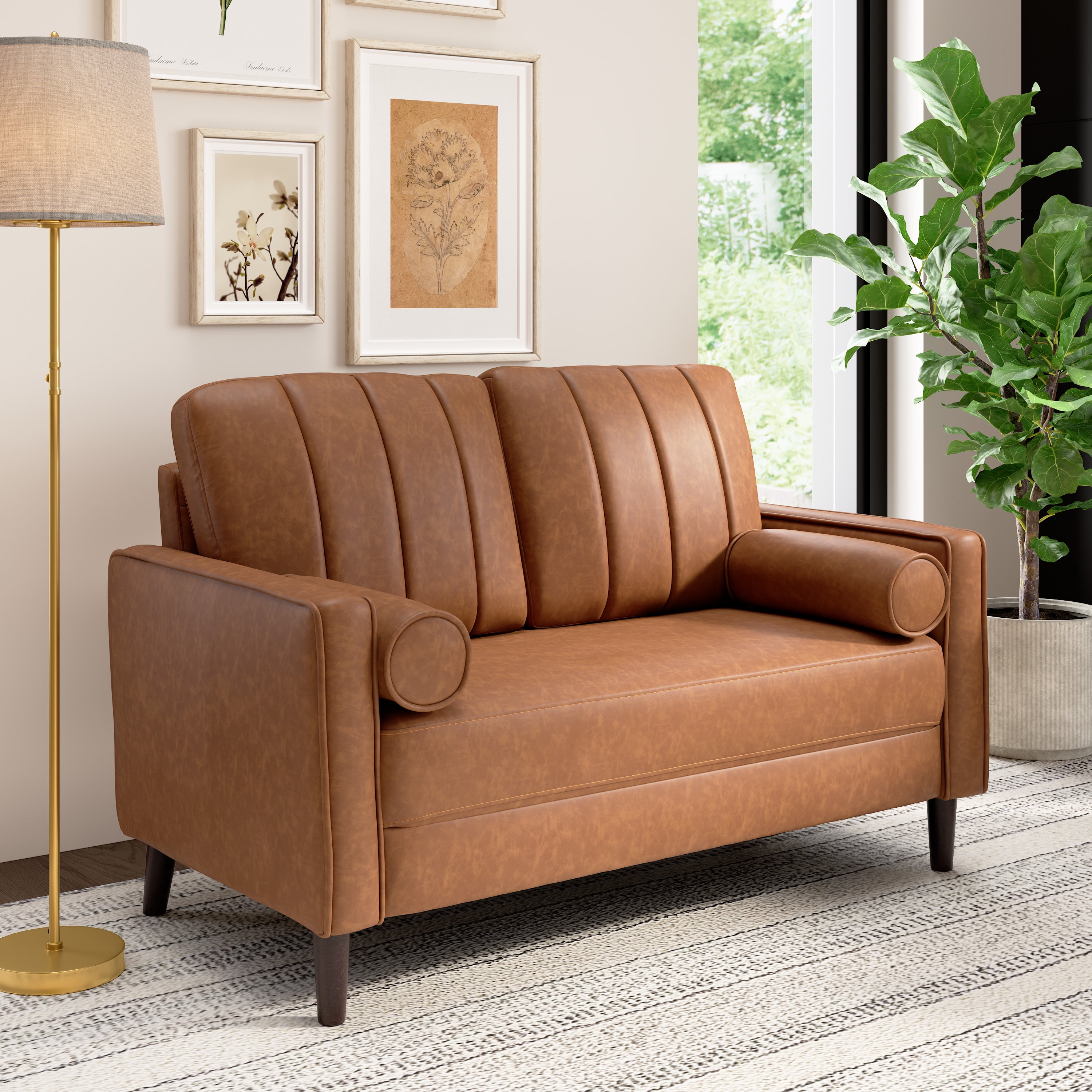 Bush Home Max 54W Loveseat in Buffed Camel Vegan Leather - Walmart.com