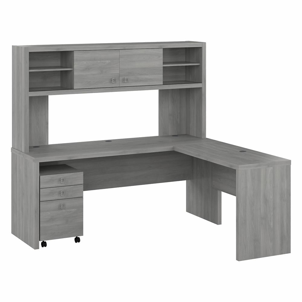 Echo 72W L Shaped Desk with Hutch and Drawers in Modern Gray ...