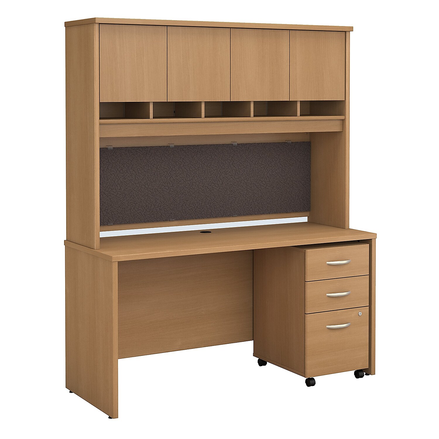 Bush Light Oak 60W x 24D Credenza Shell Desk with Hutch and 3Dwr Mobile ...