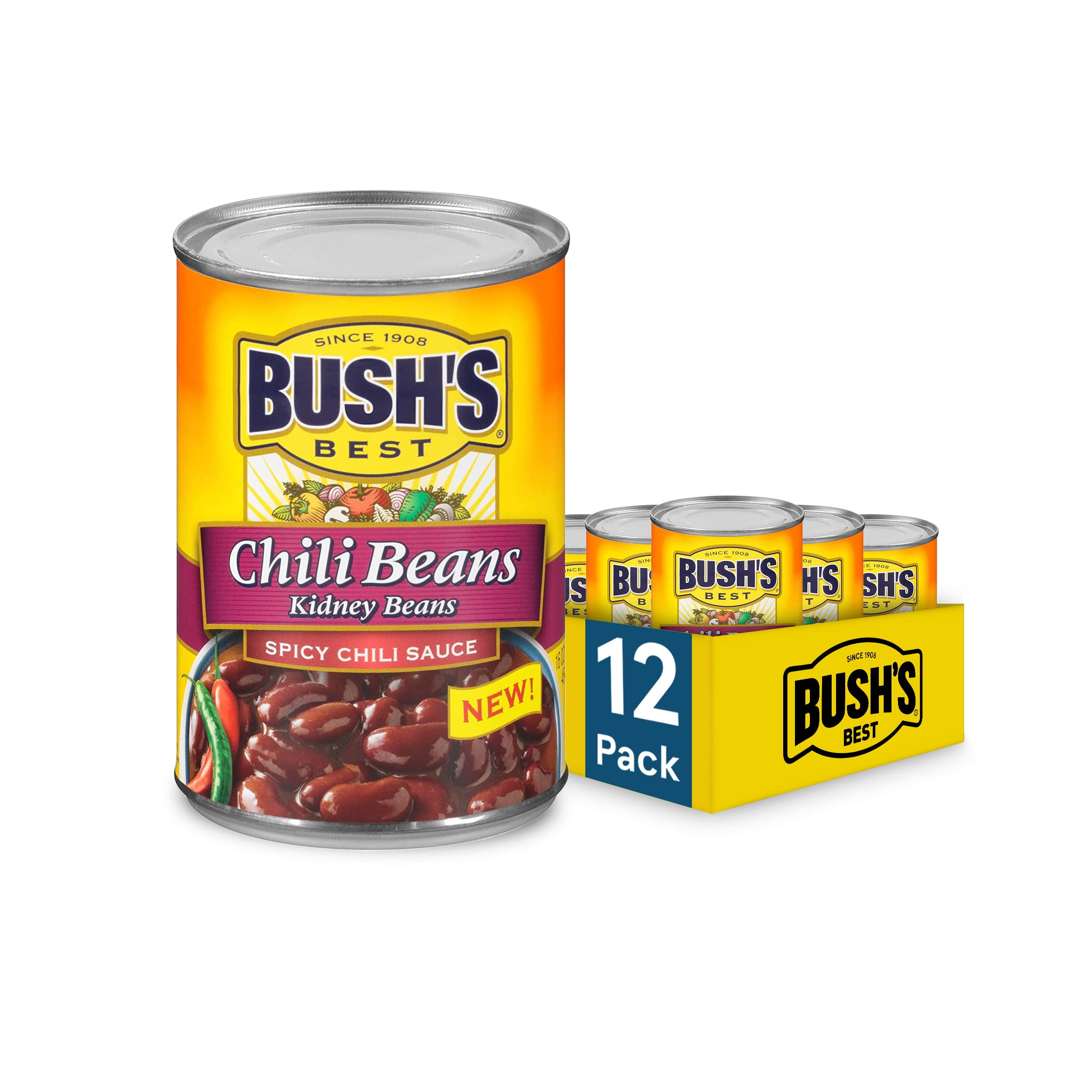 BUSH'S BEST 16 oz Canned Spicy Dark Red Chili Beans, Source of Plant ...