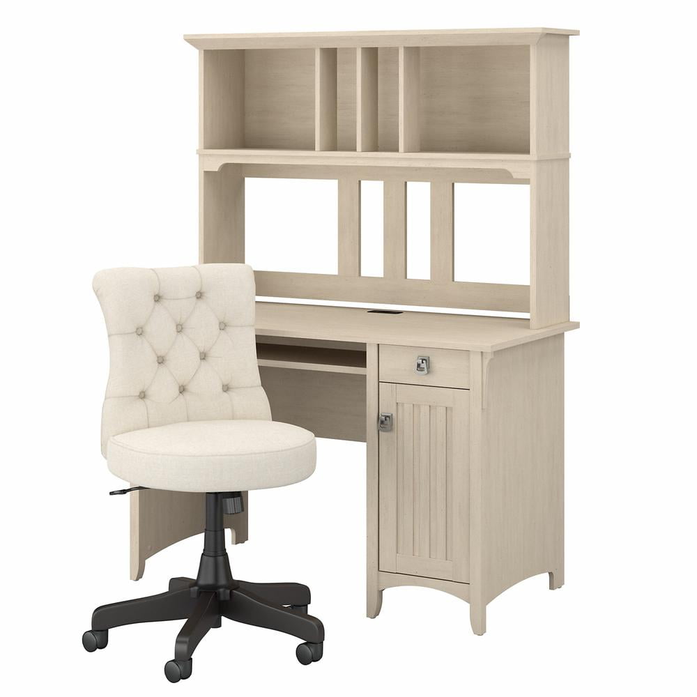 Bush Salinas Engineered Wood Computer Desk with Hutch in Antique White ...