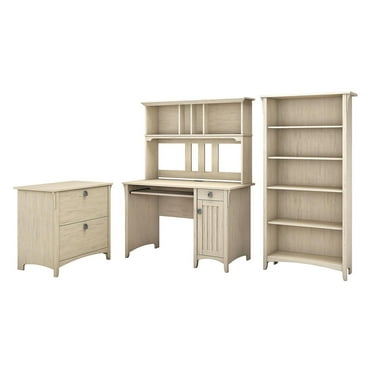 Bush Furniture Antique White L Shaped Office Desk with Storage, Drawers ...