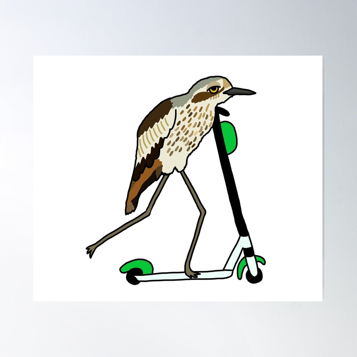 Bush-Stone Curlew On A Scooter White Poster Wall Art, Modern Wall Decor ...