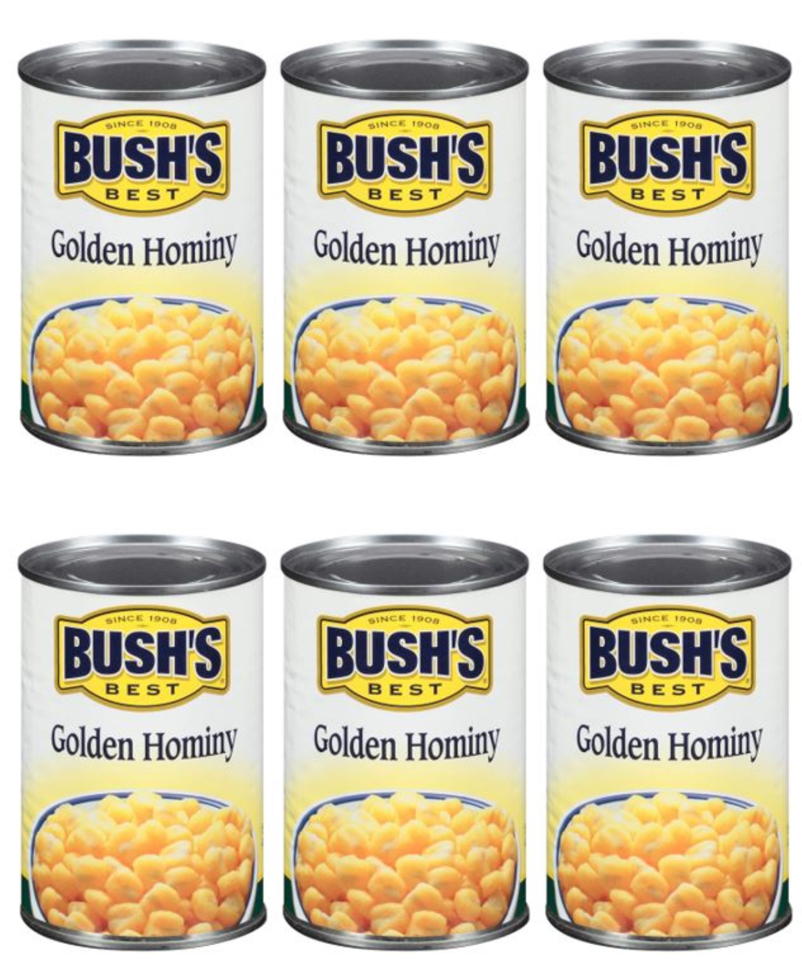 Bush's Golden Hominy, Canned and Shelf Stable, 15.5 oz, Pack of 6 ...