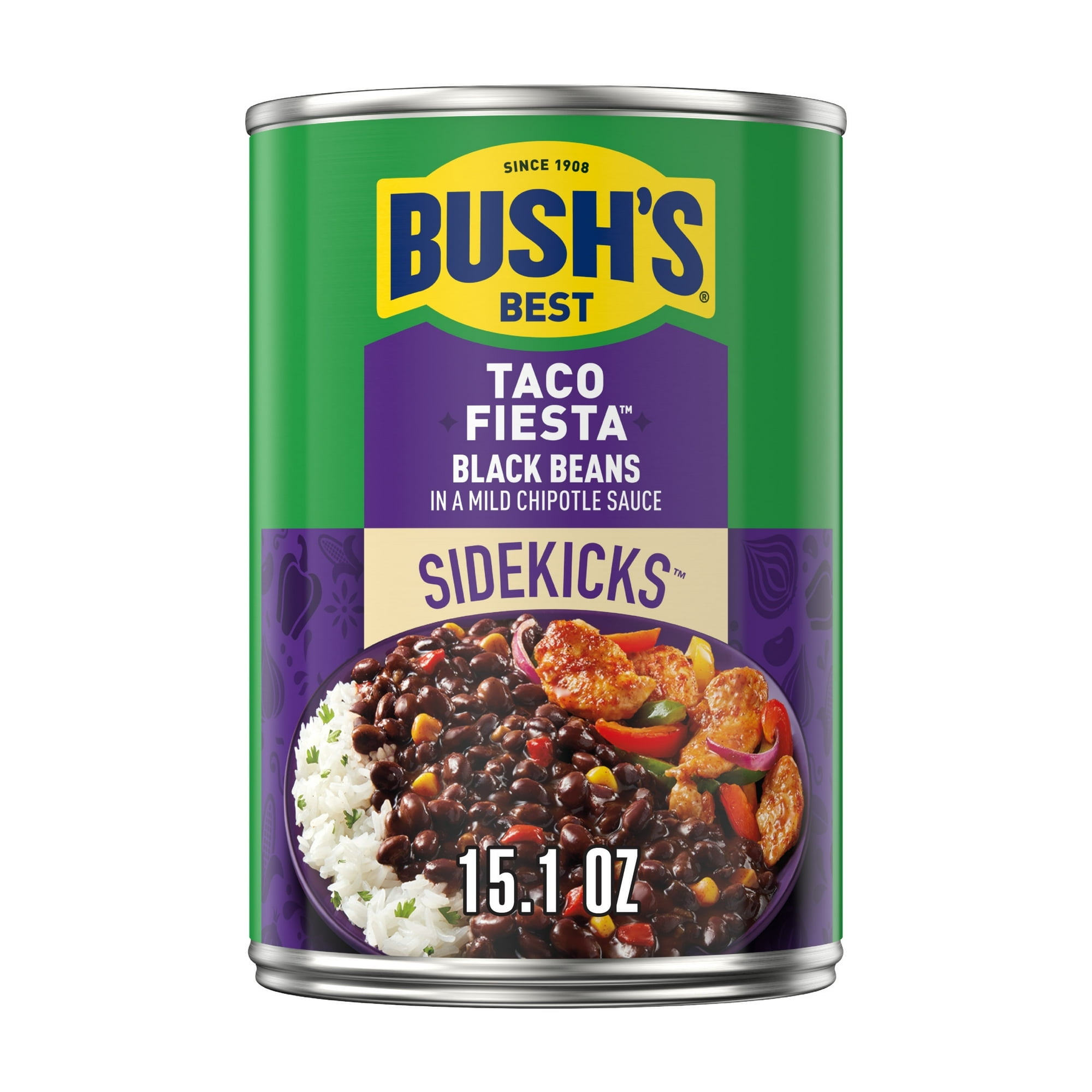 Bush's Sidekicks Taco Fiesta Black Beans, Canned Black Beans, 15.1 oz ...