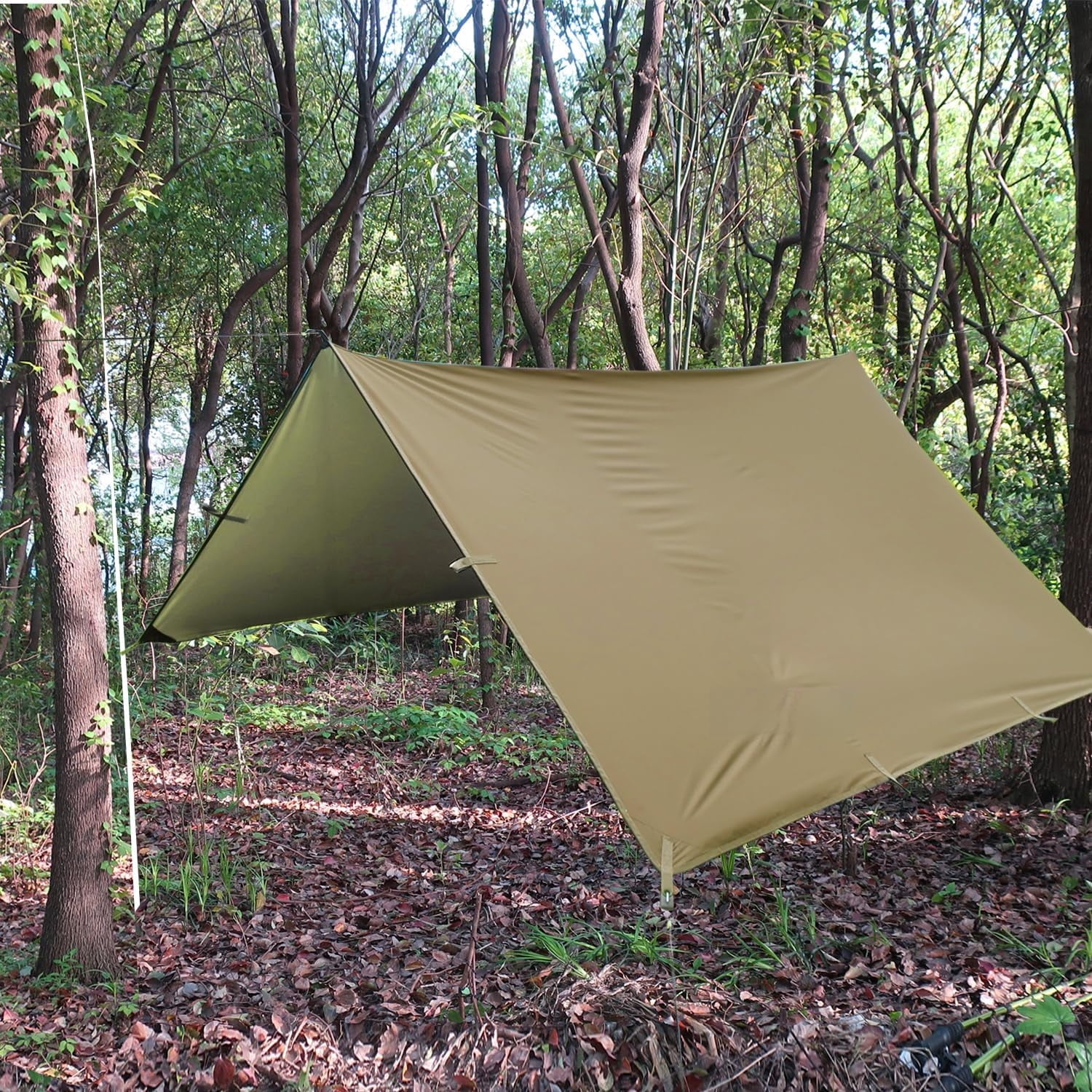 Bushcraft Emergency Camping Tarp，70D Nylon 10X13.2FT Hammock Rain Fly ...
