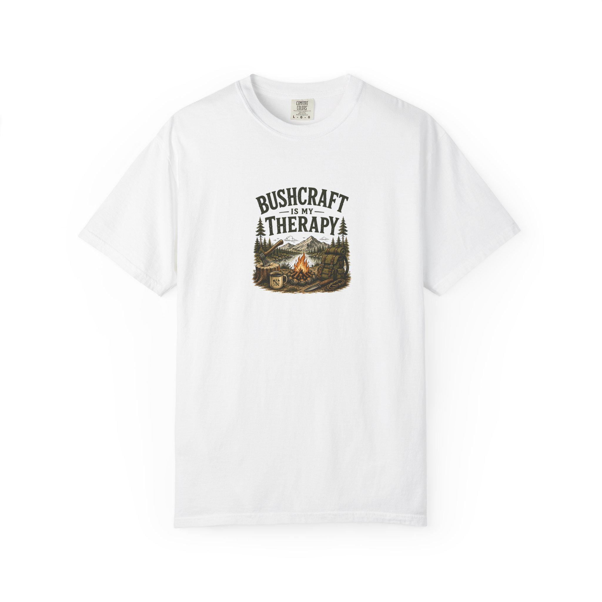 Bushcraft Is My Therapy T-shirt, Camping Tent, Forest Campfire Design ...