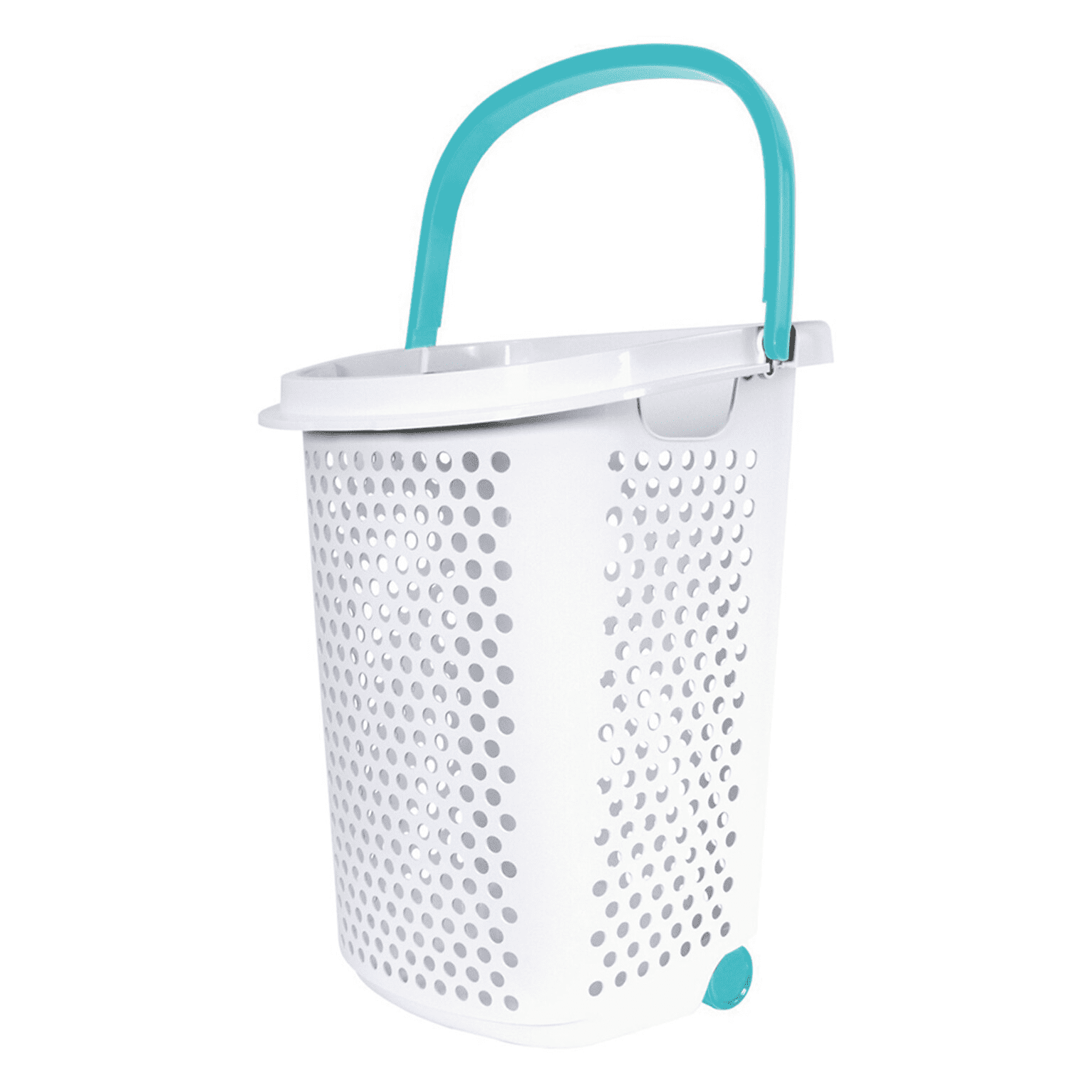 Bushel Rolling Plastic Laundry Hamper with Pop-up Handle, White ...