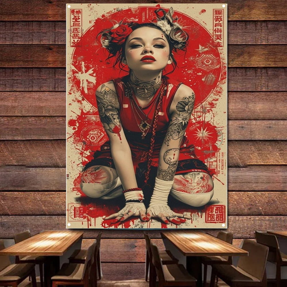 Bushido Ukiyoe Tattoo Art Banner Wall Hanging Flag 38" x 57" Vintage ...