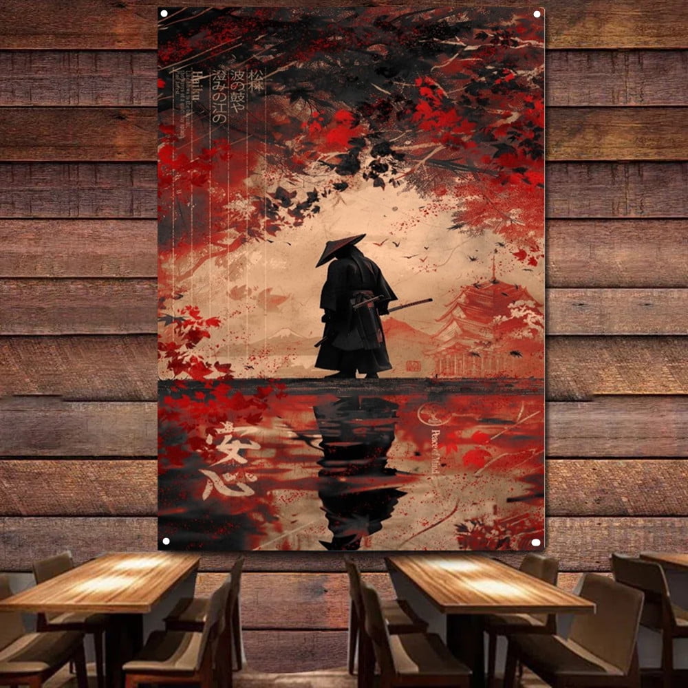 Bushido Ukiyoe Tattoo Artwork Wall Hanging Flag Vintage Canvas Painting ...