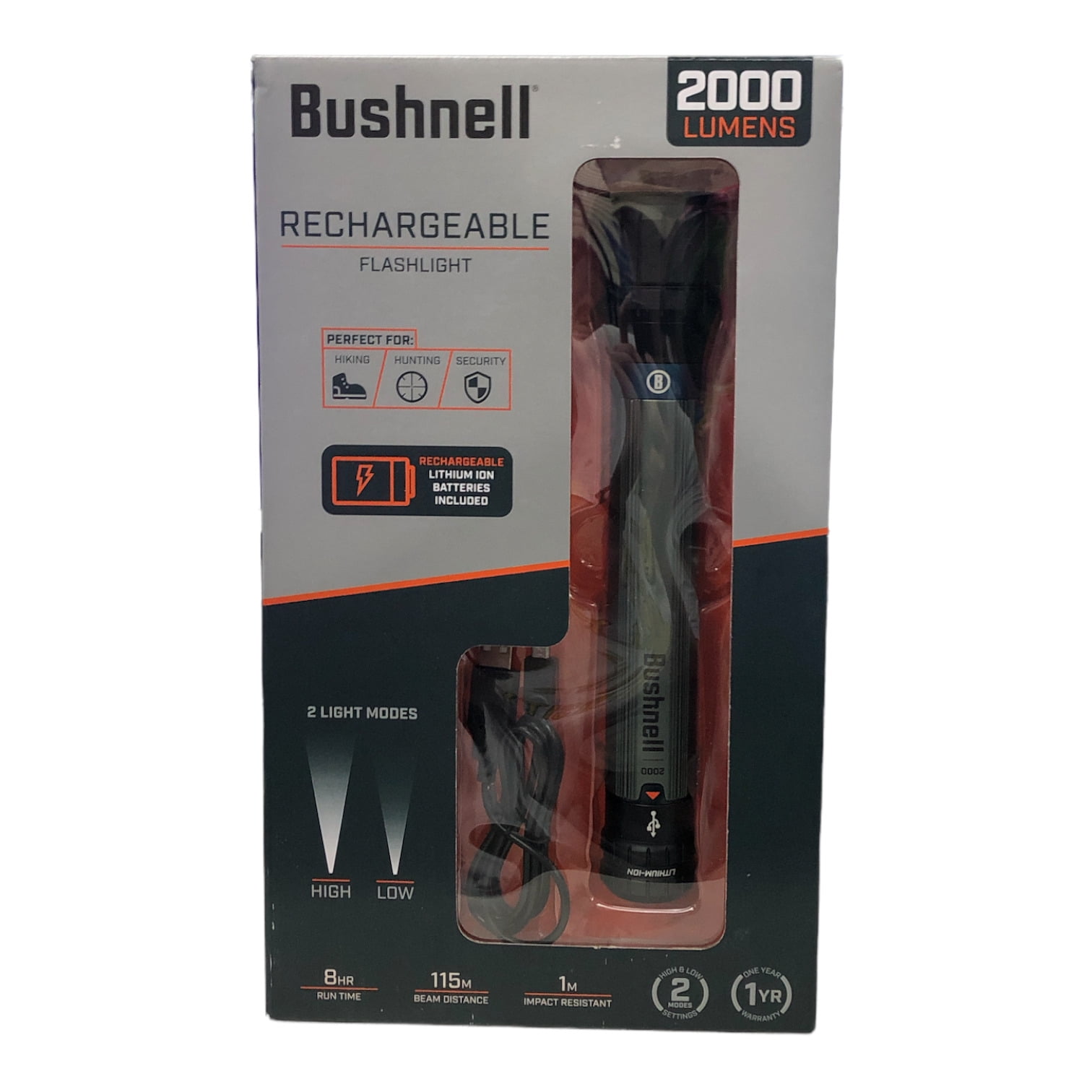 Bushnell 2000 Lumen Long Range LED High Flash Rechargeable Flashlight ...