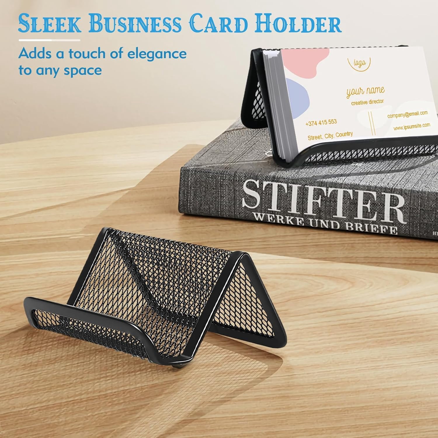 Business Card Holder Black, Desk Metal Black Business Card Holder ...
