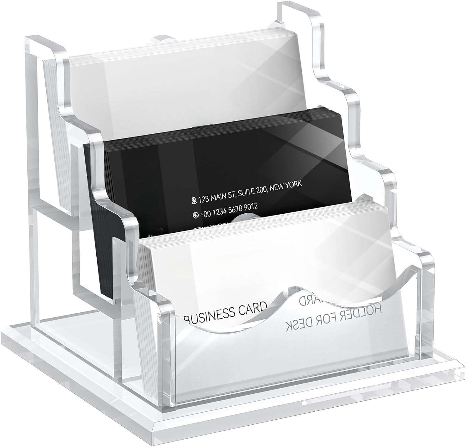 Business Card Holder for Desk 3 Slots Clear Horizontal Business Card ...