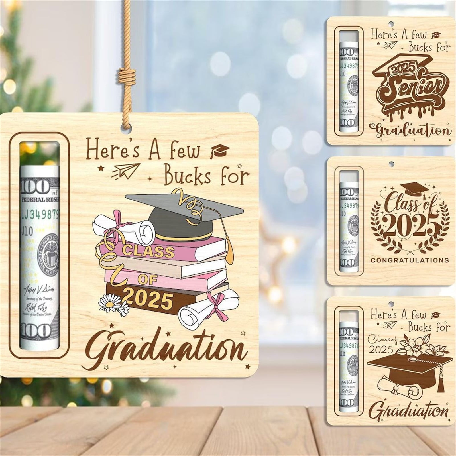 Business Card Holder Graduation Season Wooden Wallet Box Graduation Hat ...