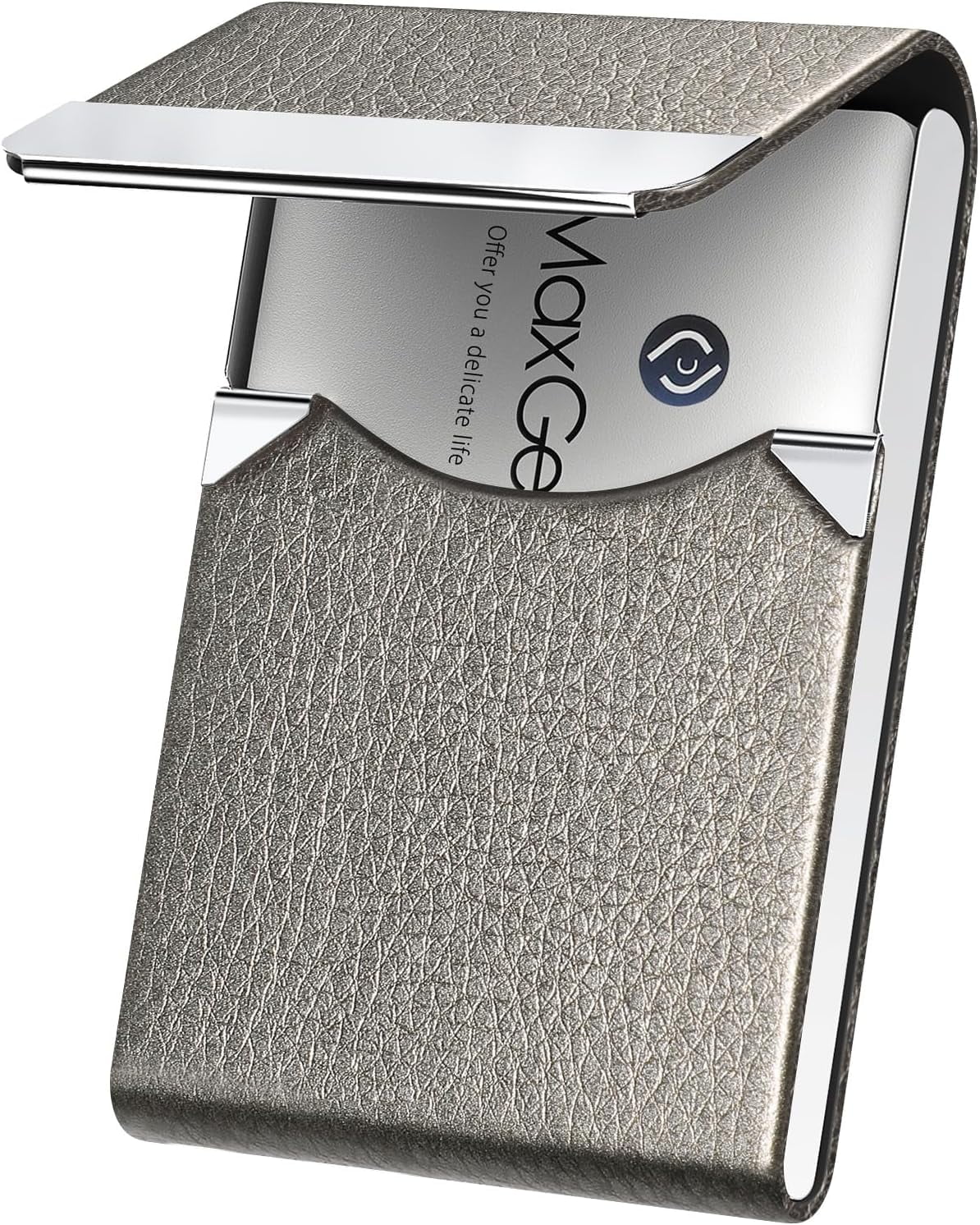Business Card Holder, PU Leather & Stainless Steel Business Card Case ...