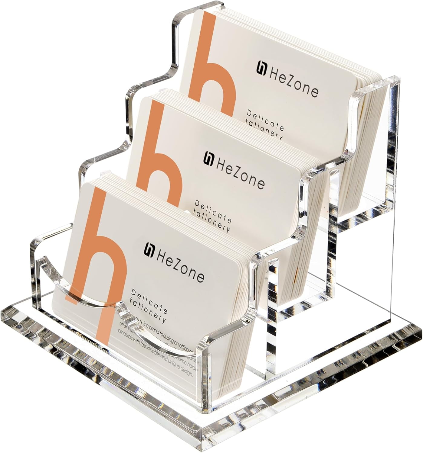 Business Card Holder for Desk 3 Slots 3 Tier, Clear Acrylic Cards ...
