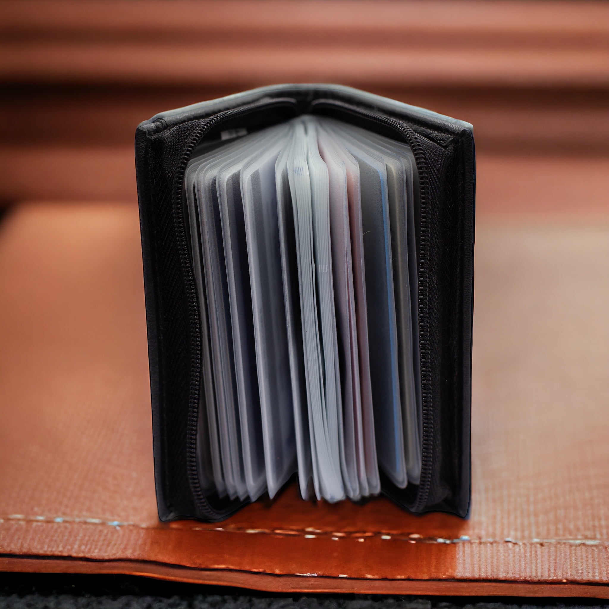 Business Card and Picture Holder with All Around Zipper - Black ...