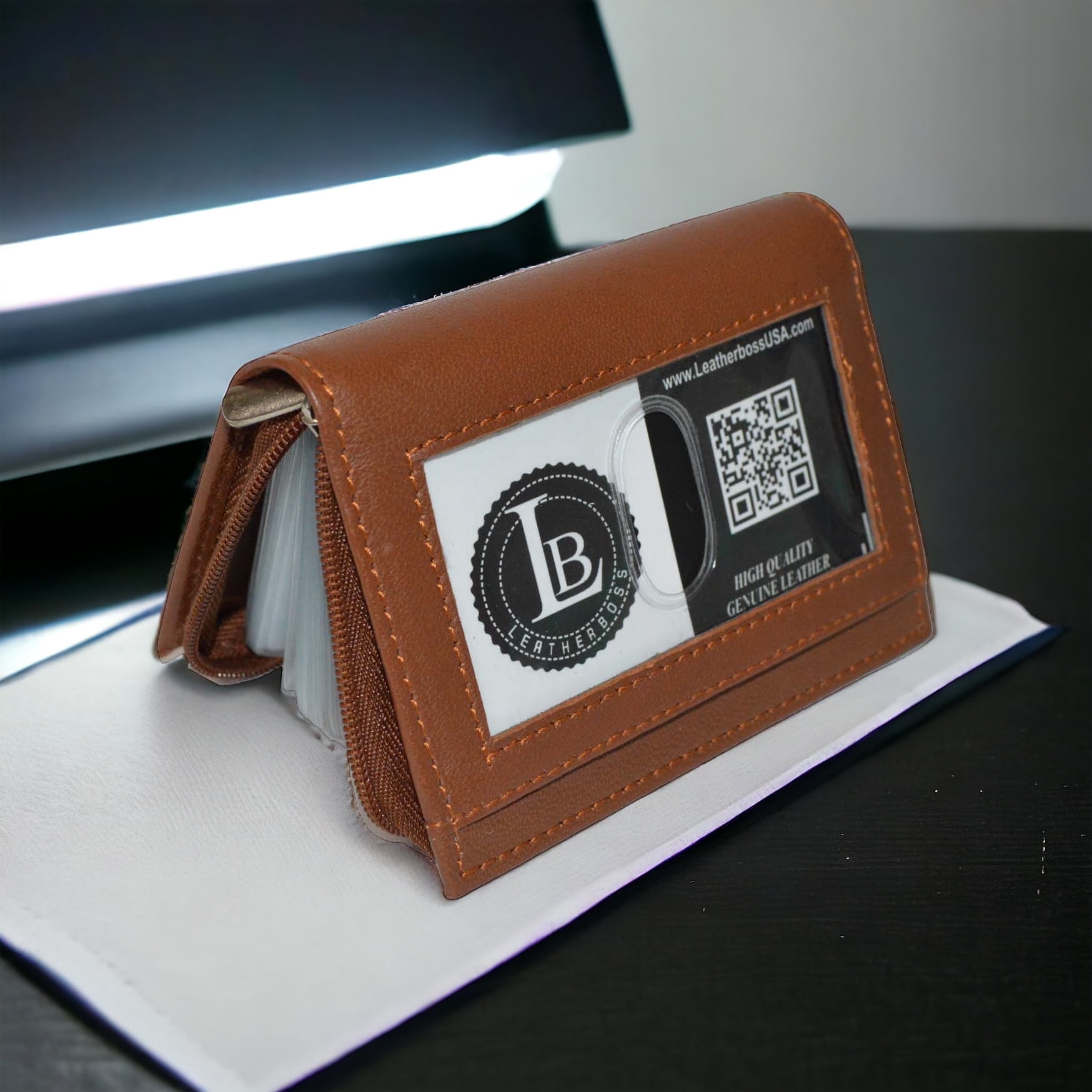 Business Card and Picture Holder with All Around Zipper - Tan - Walmart.com