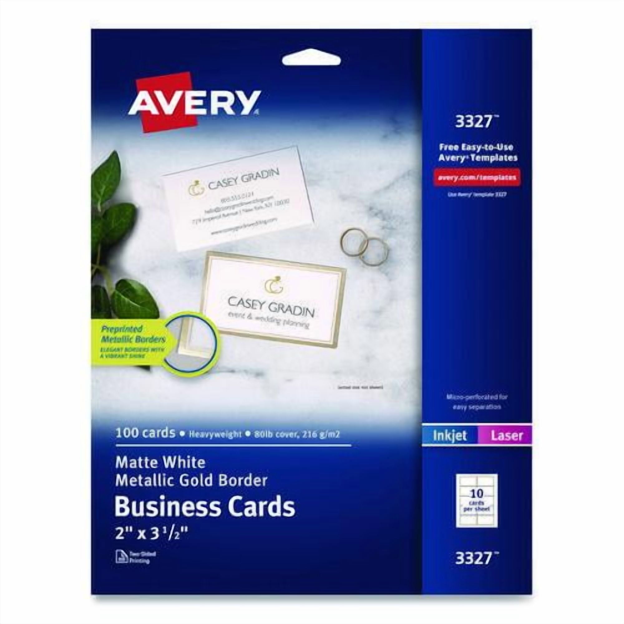 Business Cards with Metallic Gold Borders, Inkjet/Laser, 2 x 3.5, White ...