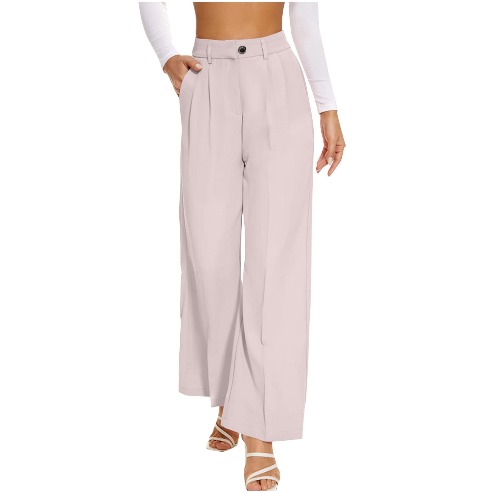 Business Casual Dress Pant for Women Button High Waist Straight Wide ...
