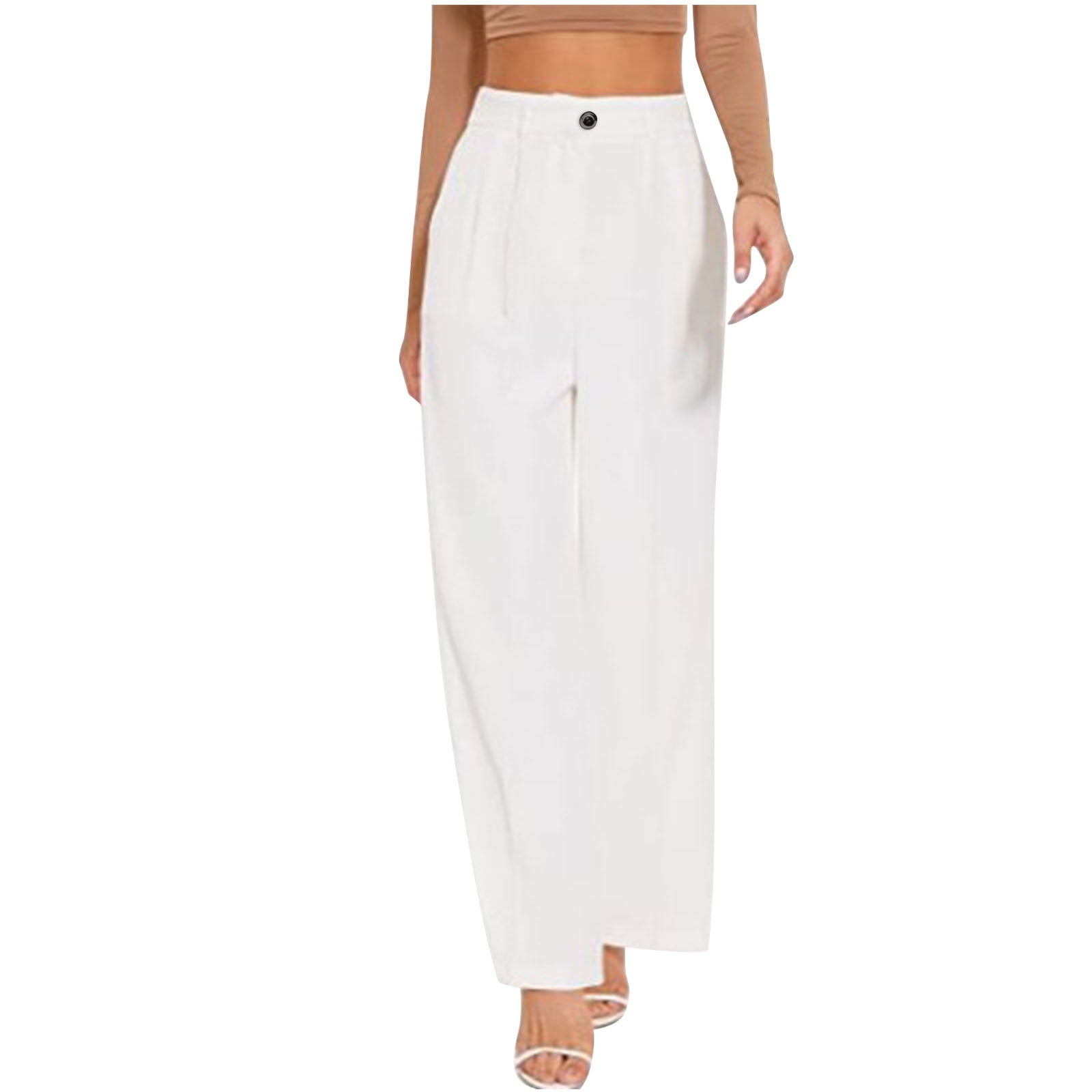 Business Casual Dress Pant for Women Button High Waist Straight Wide ...