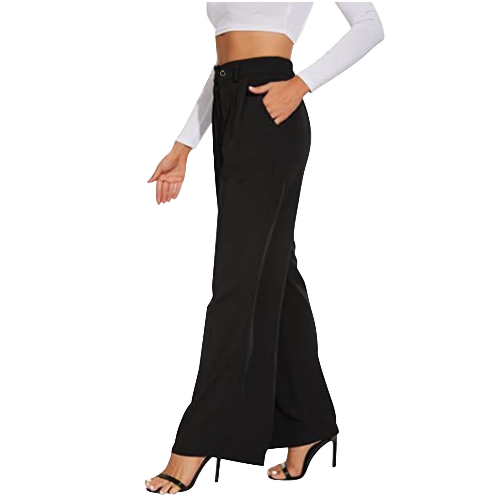 Business Casual Dress Pant for Women Button High Waist Straight Wide ...