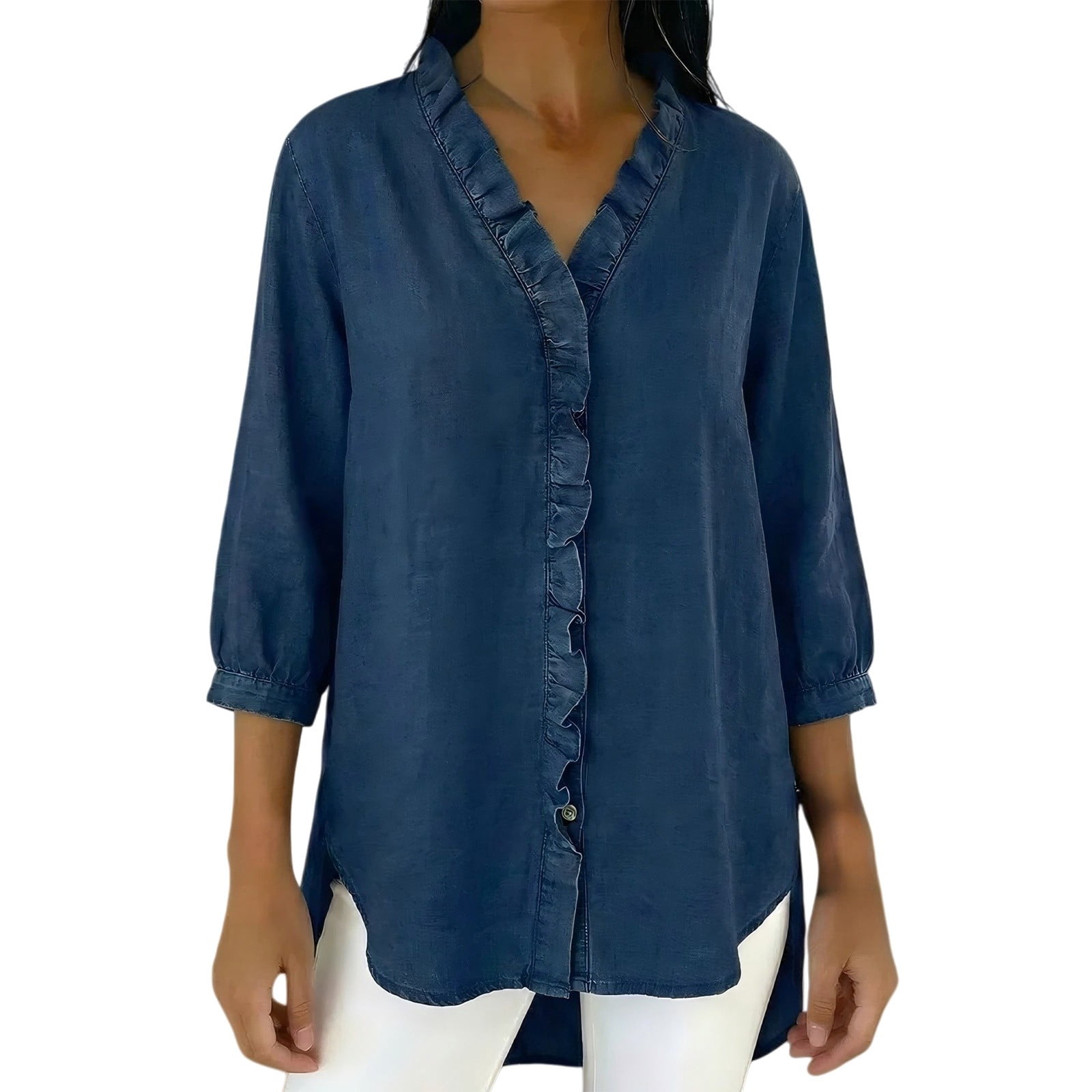 Business Casual Outfits for Women Border Imitation V Neck Edge Shirt ...