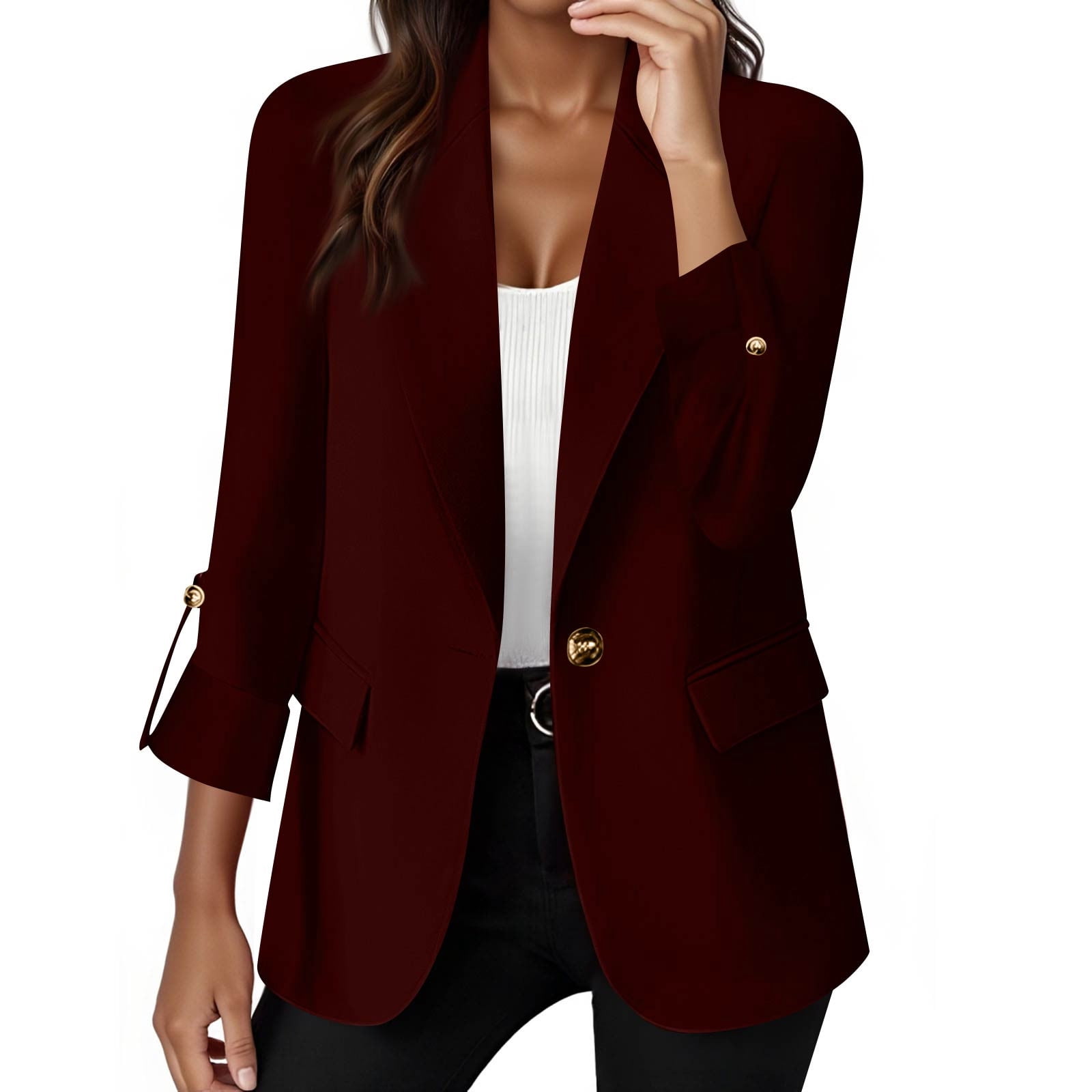 Business Casual Outfits for Women - Notch Lapel Single Button Tailored ...