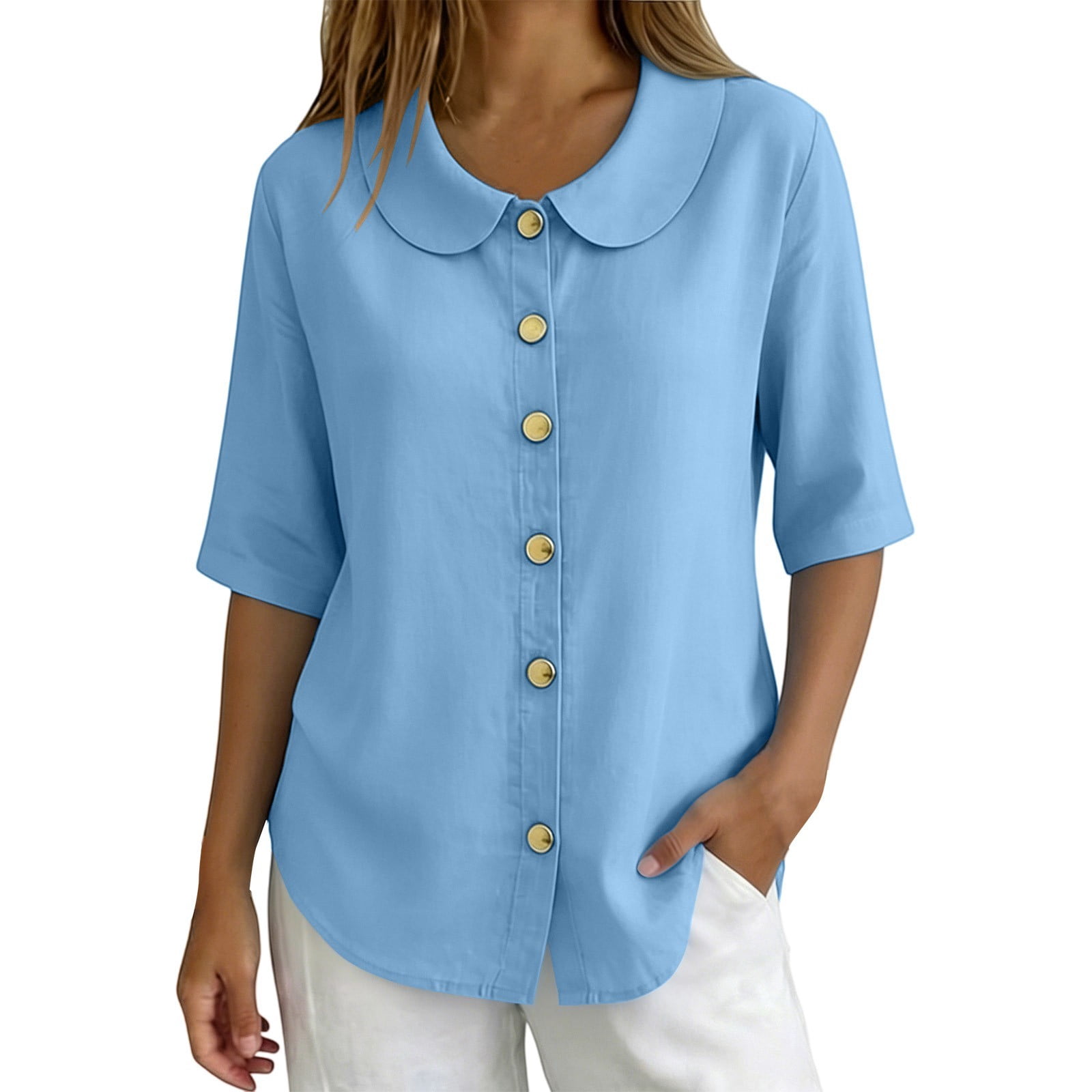Business Casual Outfits for Women Shirts Button Down V Neck Half Sleeve ...