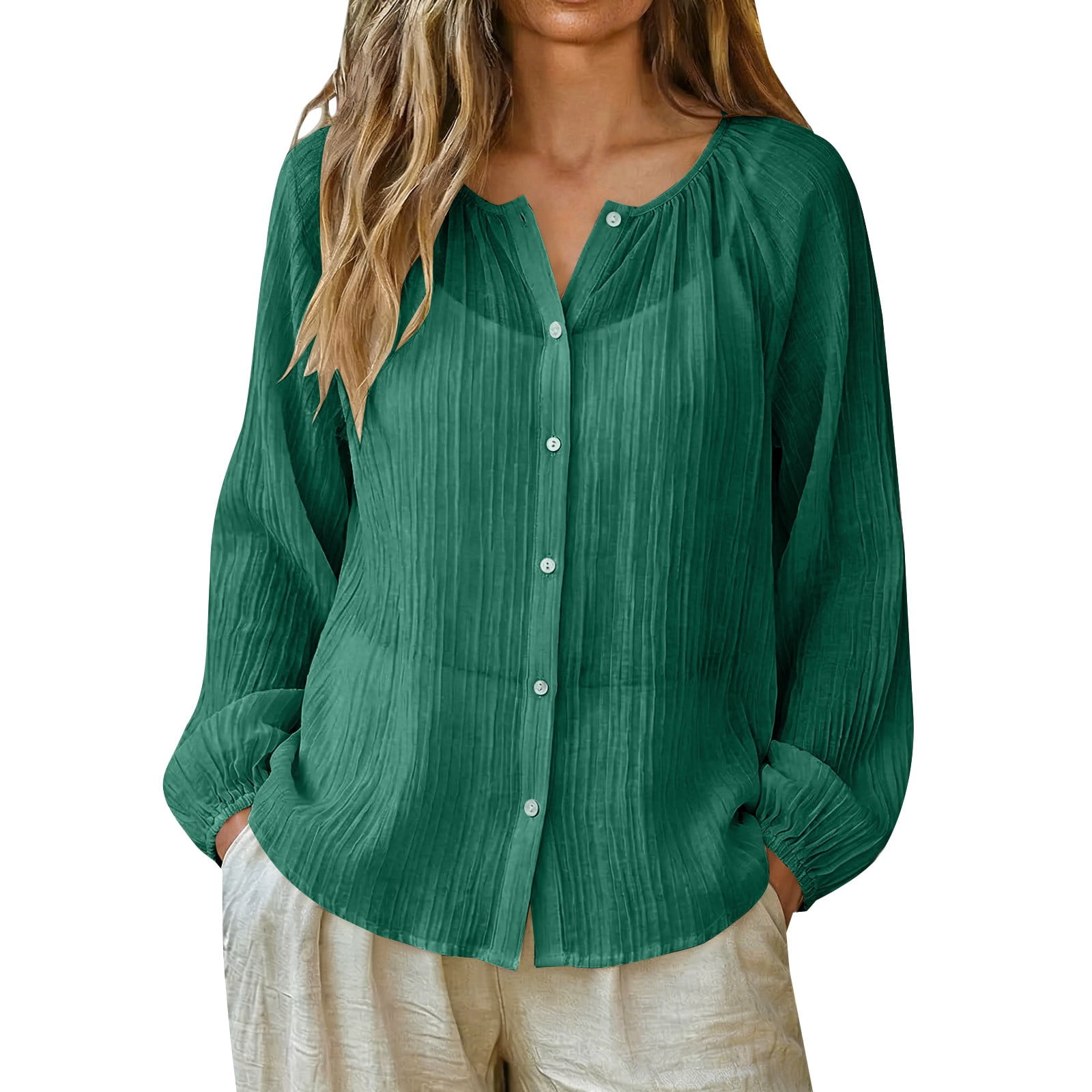 Business Casual Outfits for Women Solid Color Thin Balloon Sleeve Retro ...