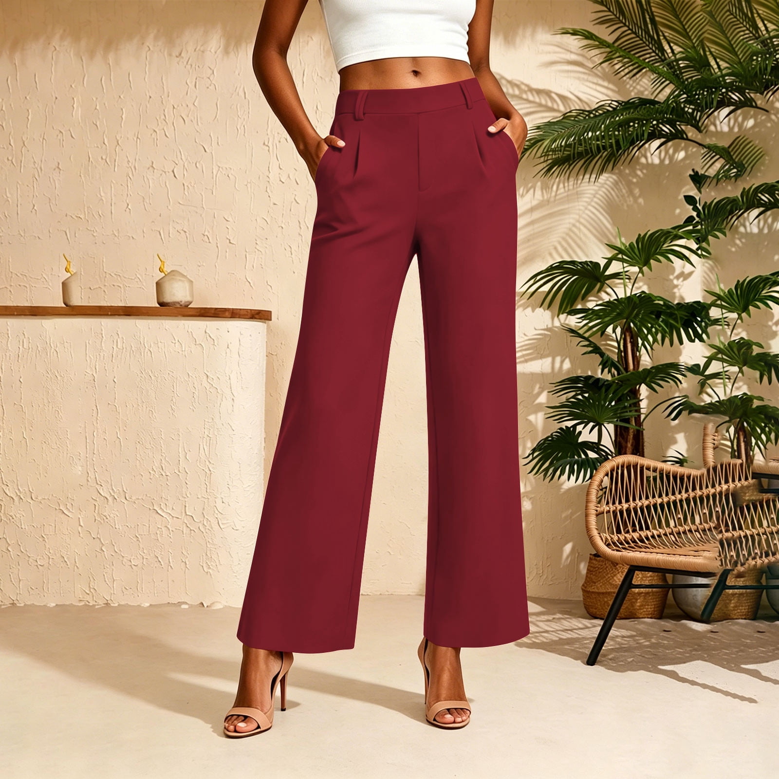 Business Casual Pants For Women High Waist Wide Leg Dress Pants ...