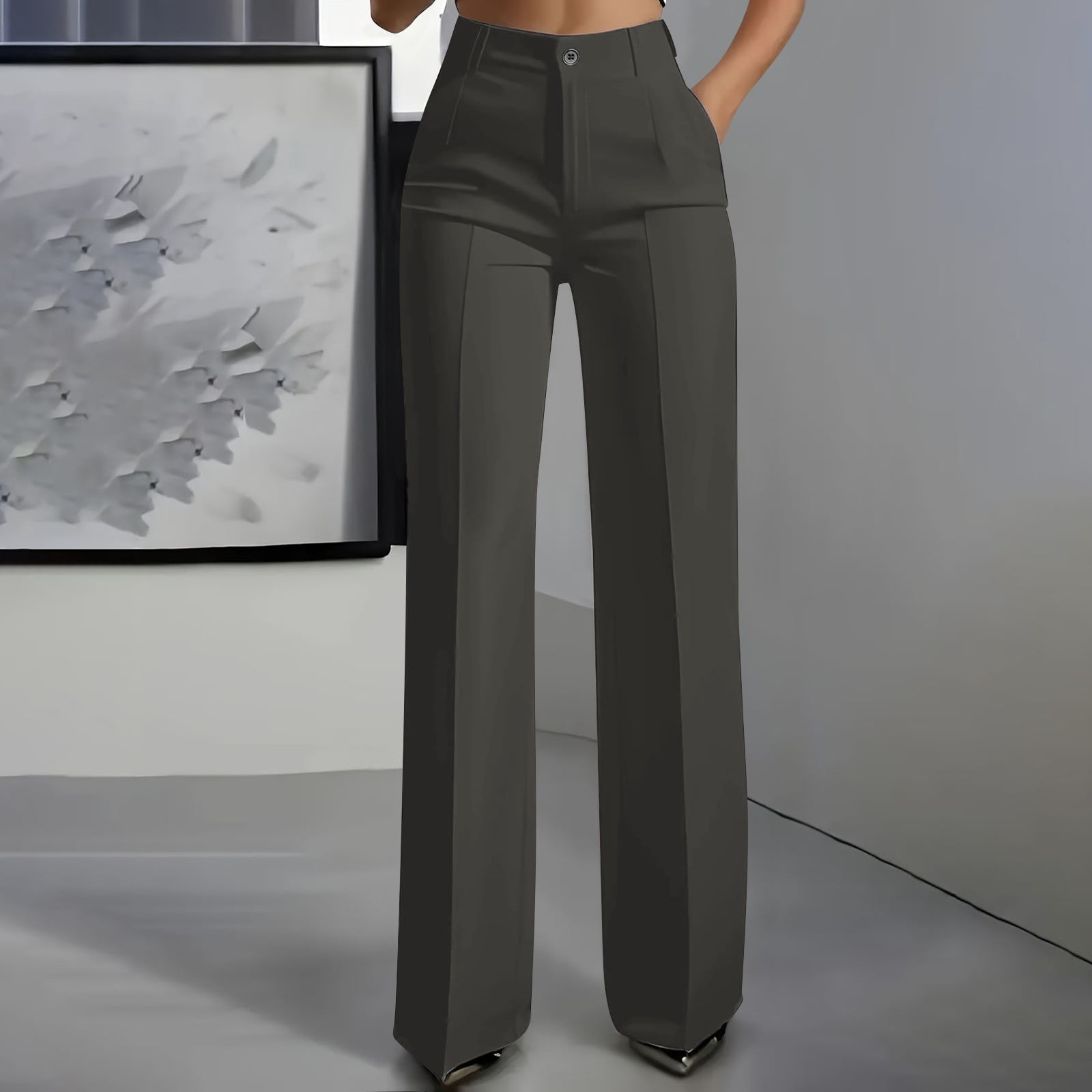 Business Casual Pants For Women Solid Color High Waist Draped Straight ...