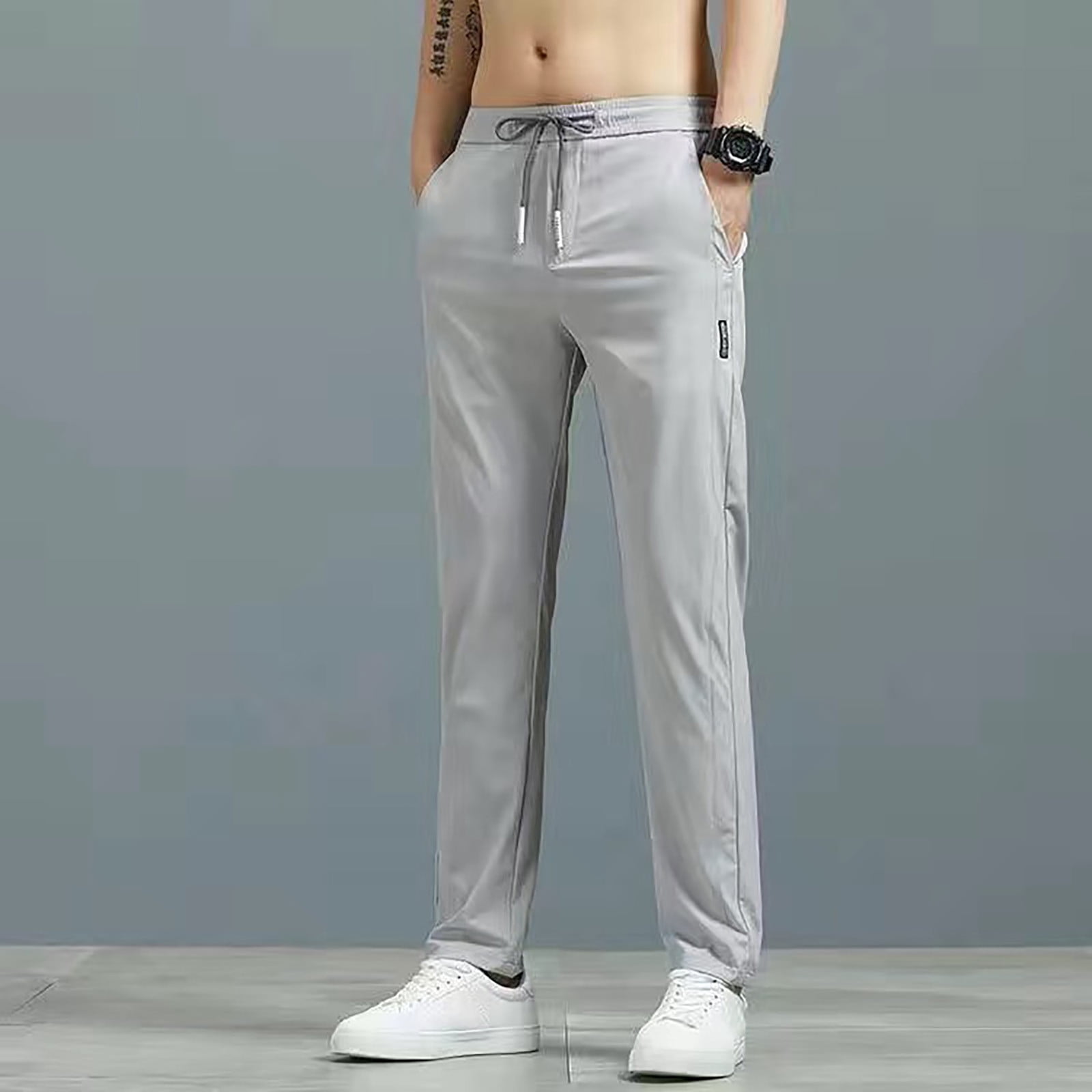 Business Casual Pants for Men Solid Color Mid Waisted Loose Fit ...