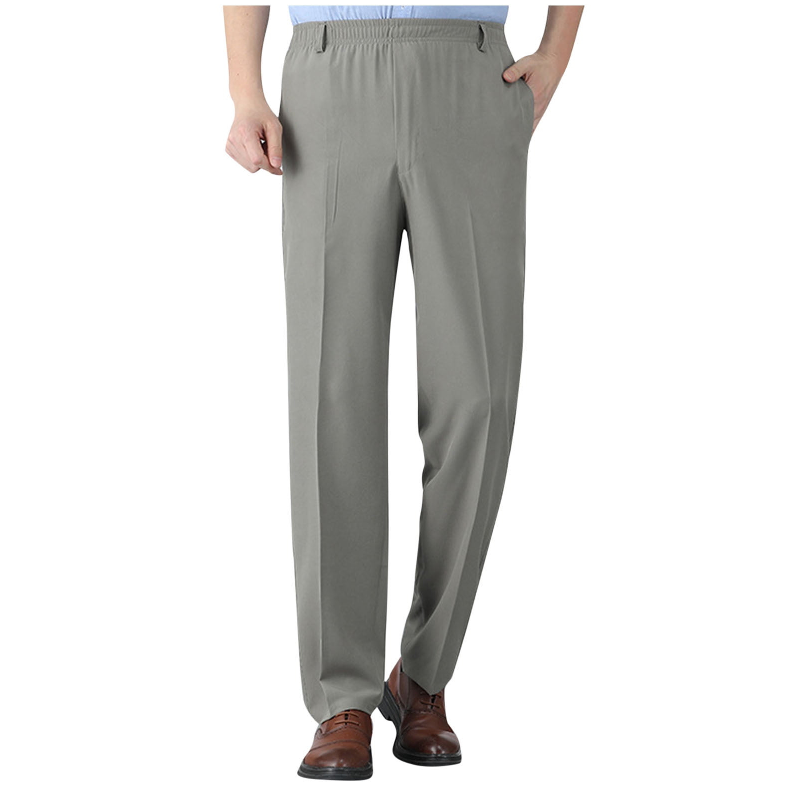 Business Casual Pants for Men Solid Pull-on Straight Wide Leg Pants ...