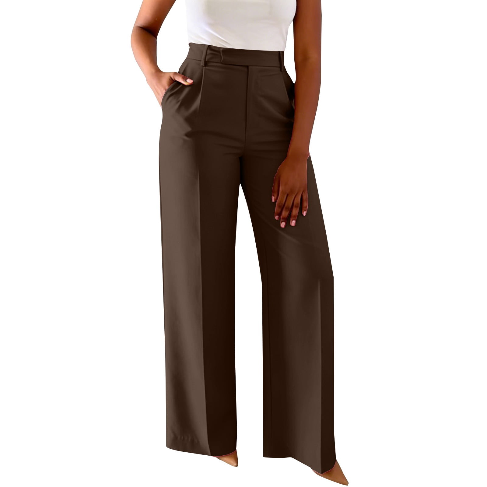 Business Casual Pants for Women High Waist Straight Wide Leg Casual ...
