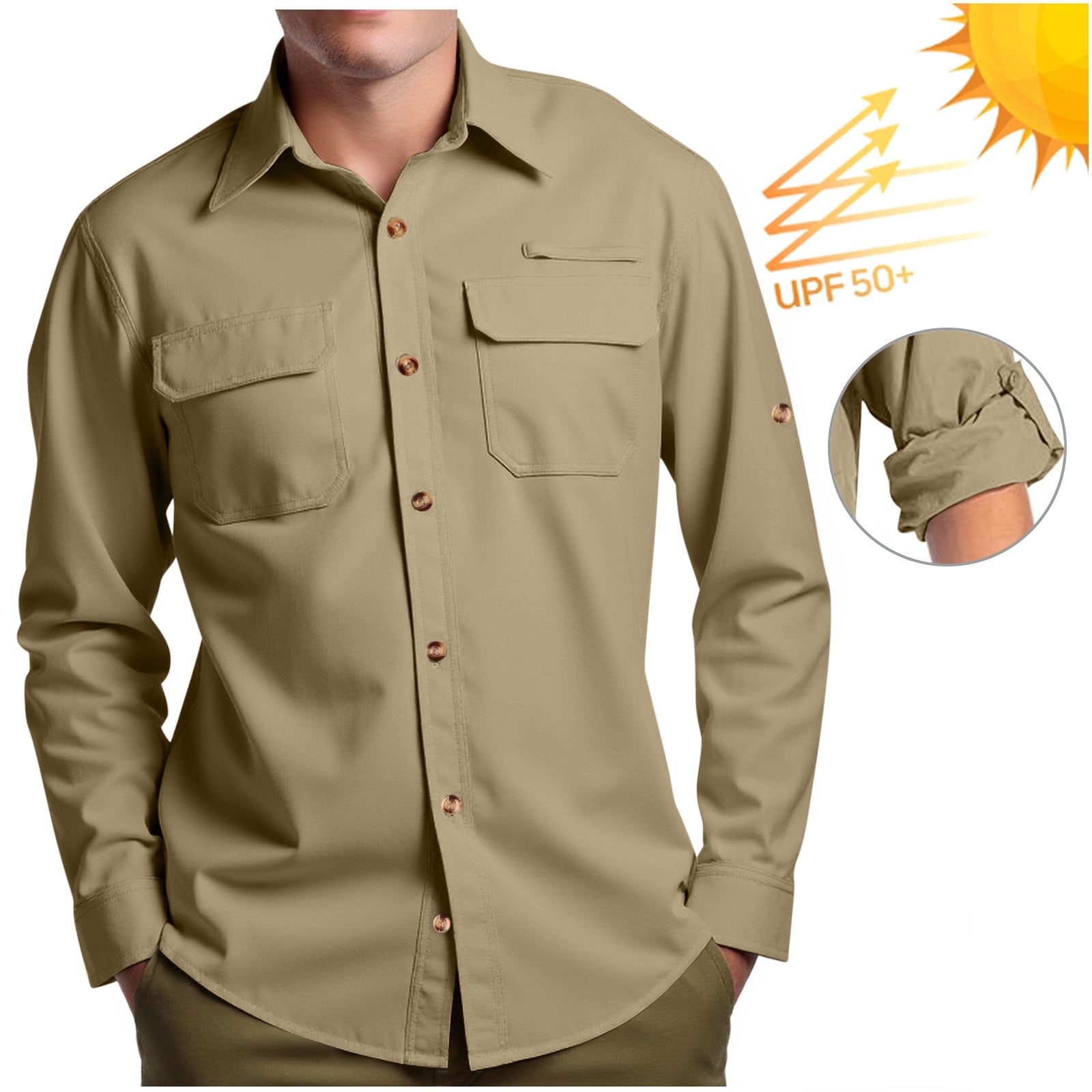 Business Casual Shirt Men's Long Sleeve Sun Protection Shirts Outdoor ...