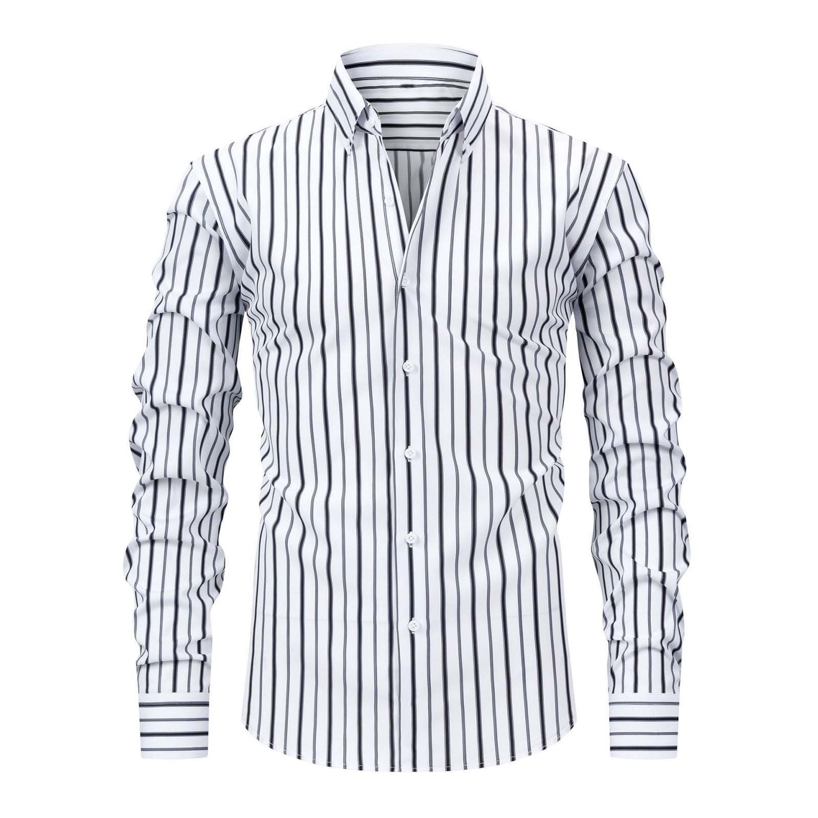 Business Casual Shirt for Men Men'S Long Sleeved Button Down Striped ...