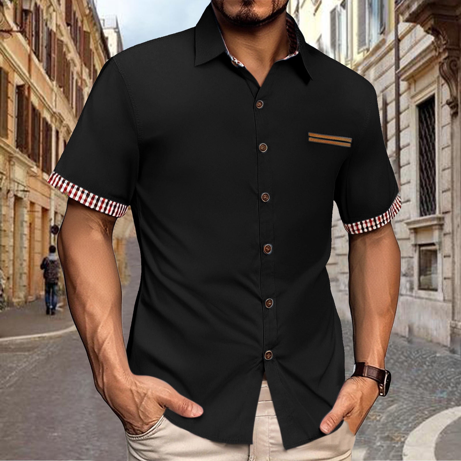 Business Casual Shirts for Men Short Sleeve Button Up Collared T-Shirts ...
