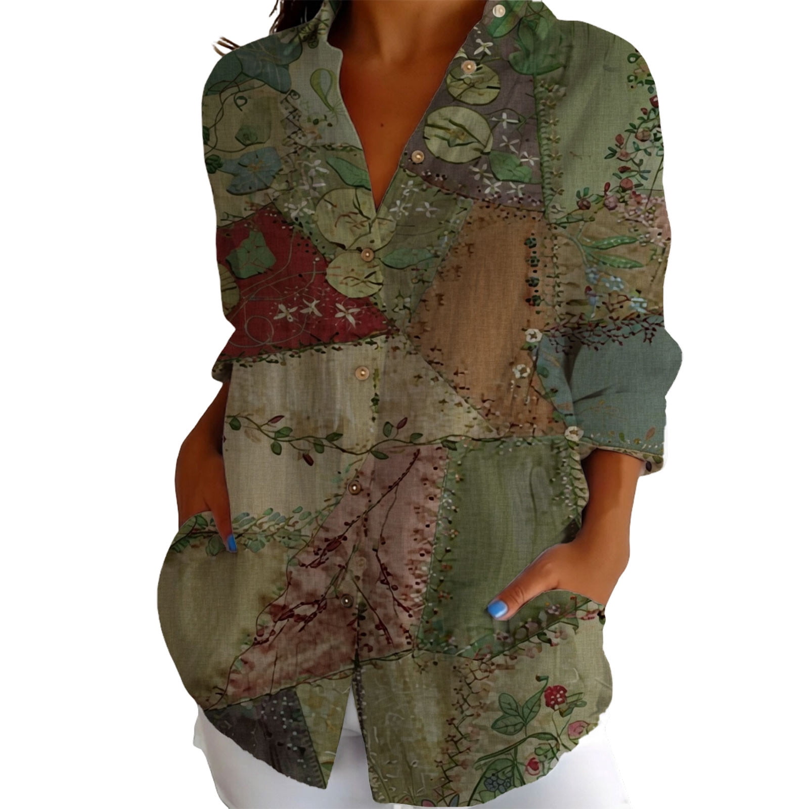 Business Casual Top Women Comfort Printed Turn Down Collar Floral ...